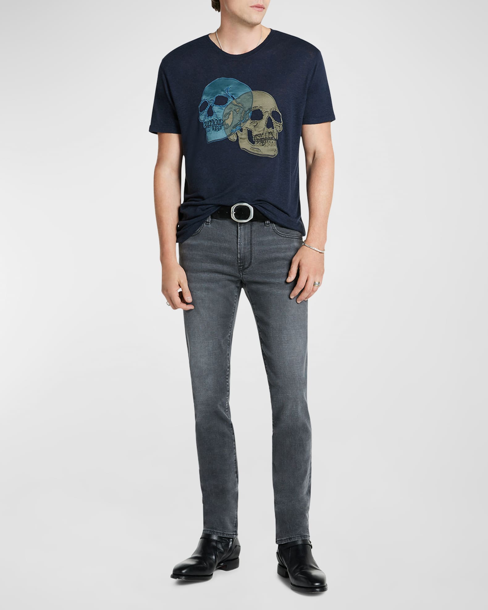 John Varvatos Men's Double Skull T-Shirt | Neiman Marcus