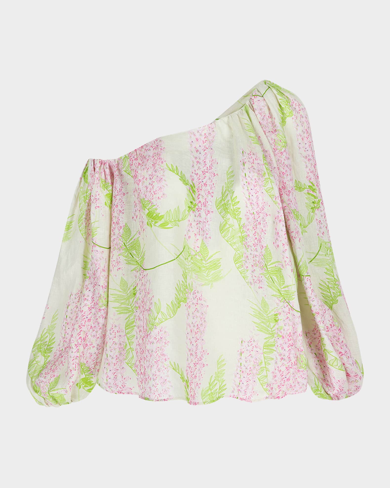 BERNADETTE Raquel Floral-Print Off-The-Shoulder Linen Top | Neiman Marcus