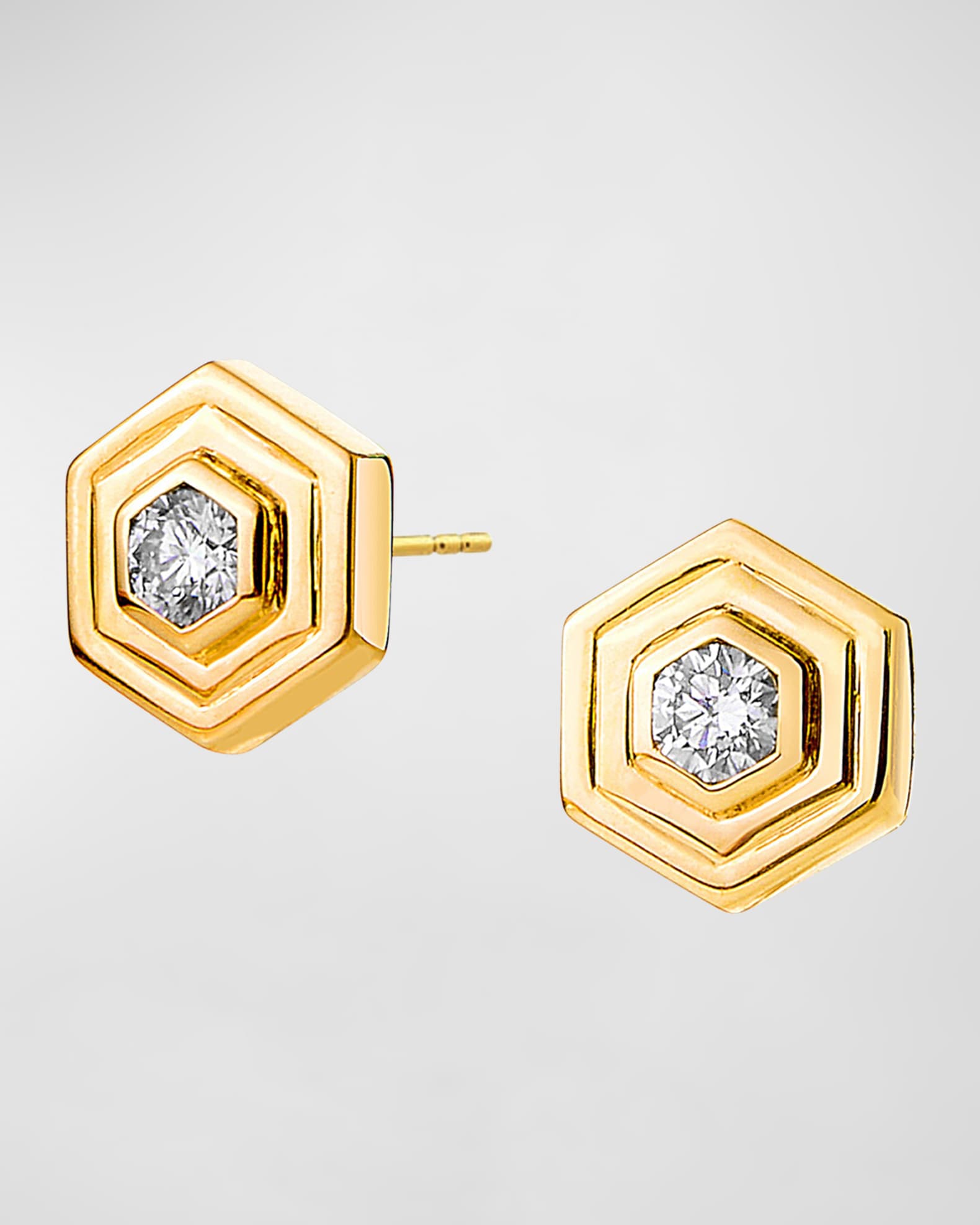 Syna 18K Yellow Gold Geometrix Double Bezel Hex Earrings | Neiman Marcus