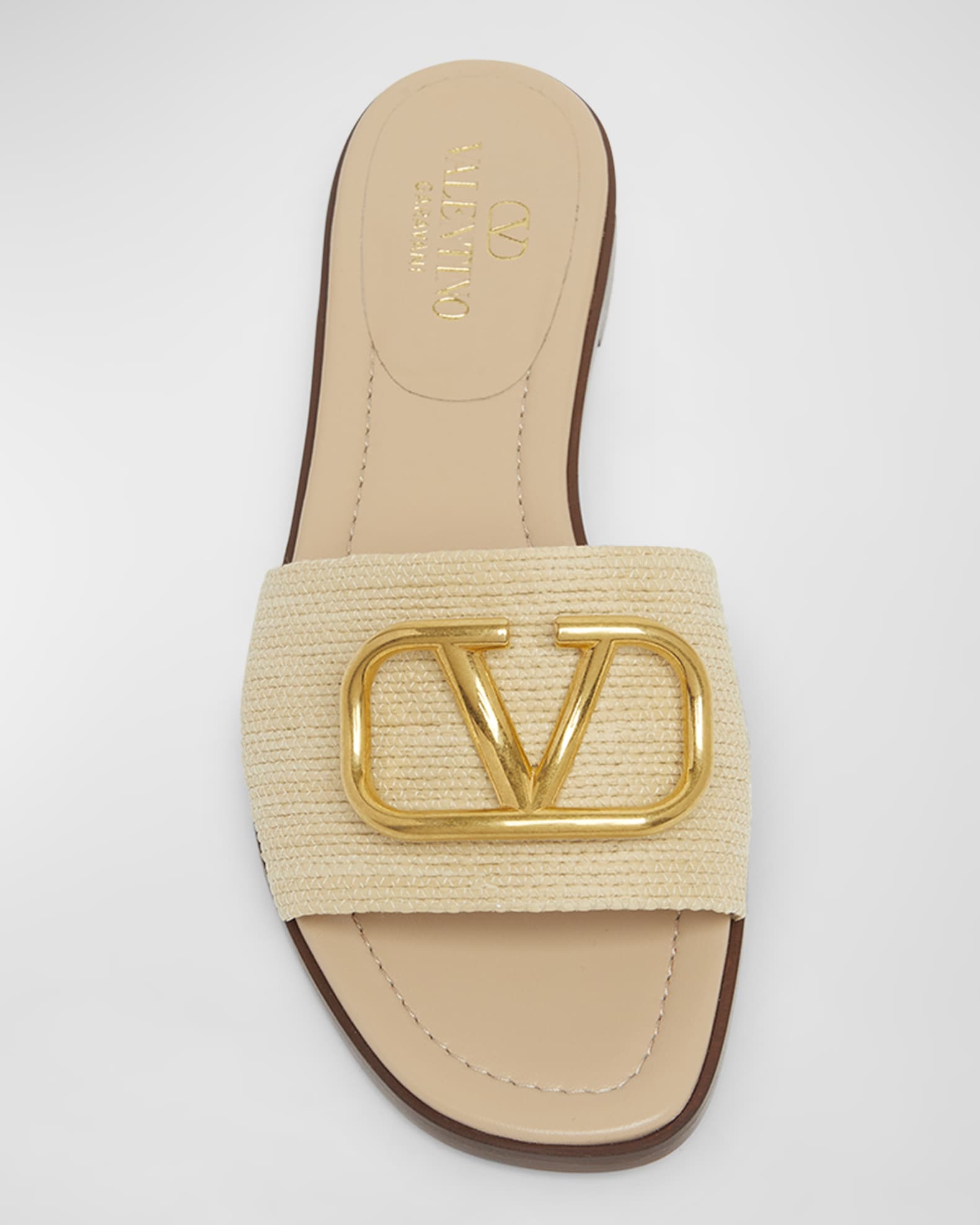 Valentino Garavani VLogo Medallion Raffia Slide Sandals | Neiman Marcus
