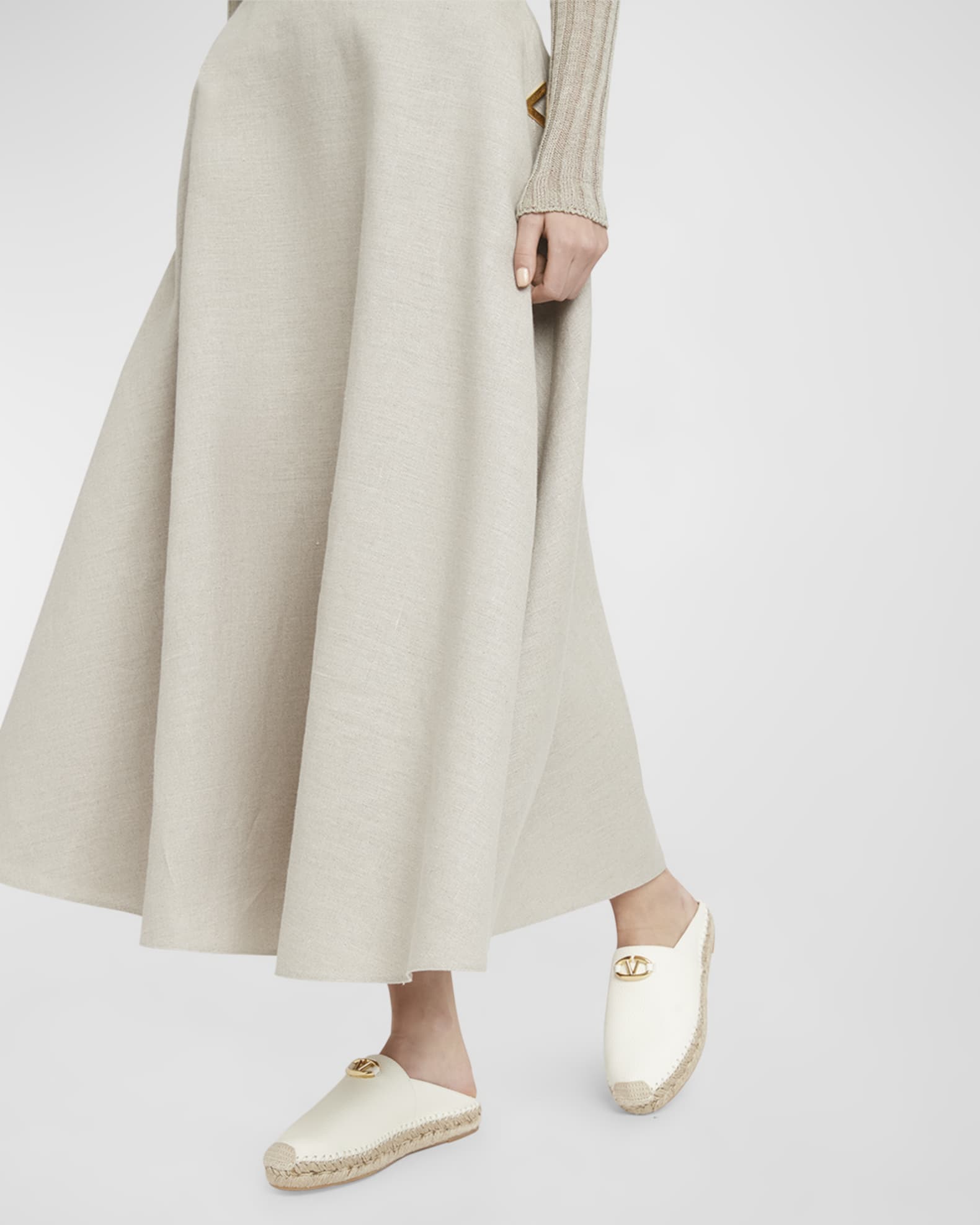 Valentino Garavani Leather Medallion Espadrille Mules | Neiman Marcus