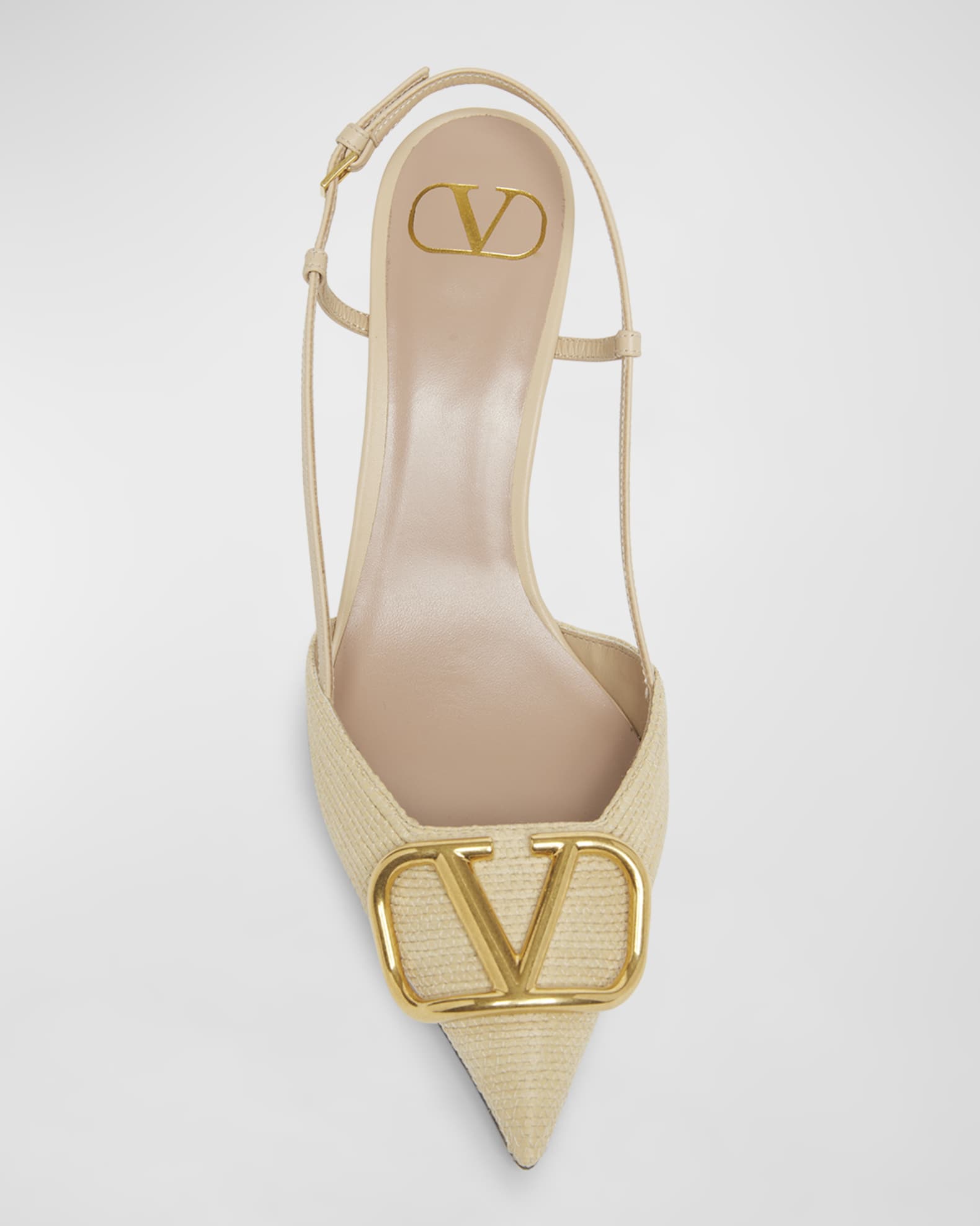 Valentino Garavani VLogo Medallion Raffia Slingback Pumps | Neiman Marcus
