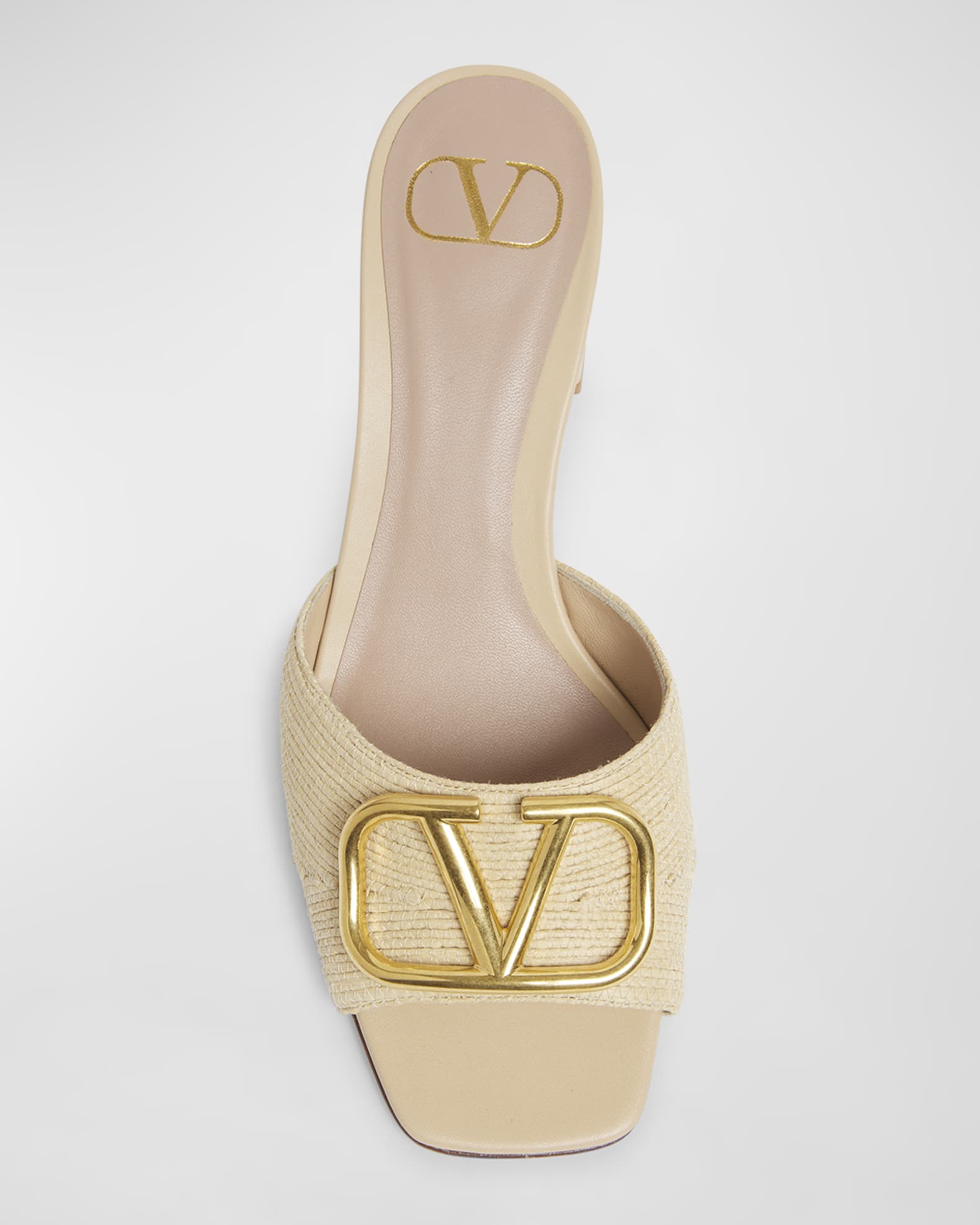 Valentino Garavani VLogo Medallion Raffia Slide Sandals | Neiman Marcus