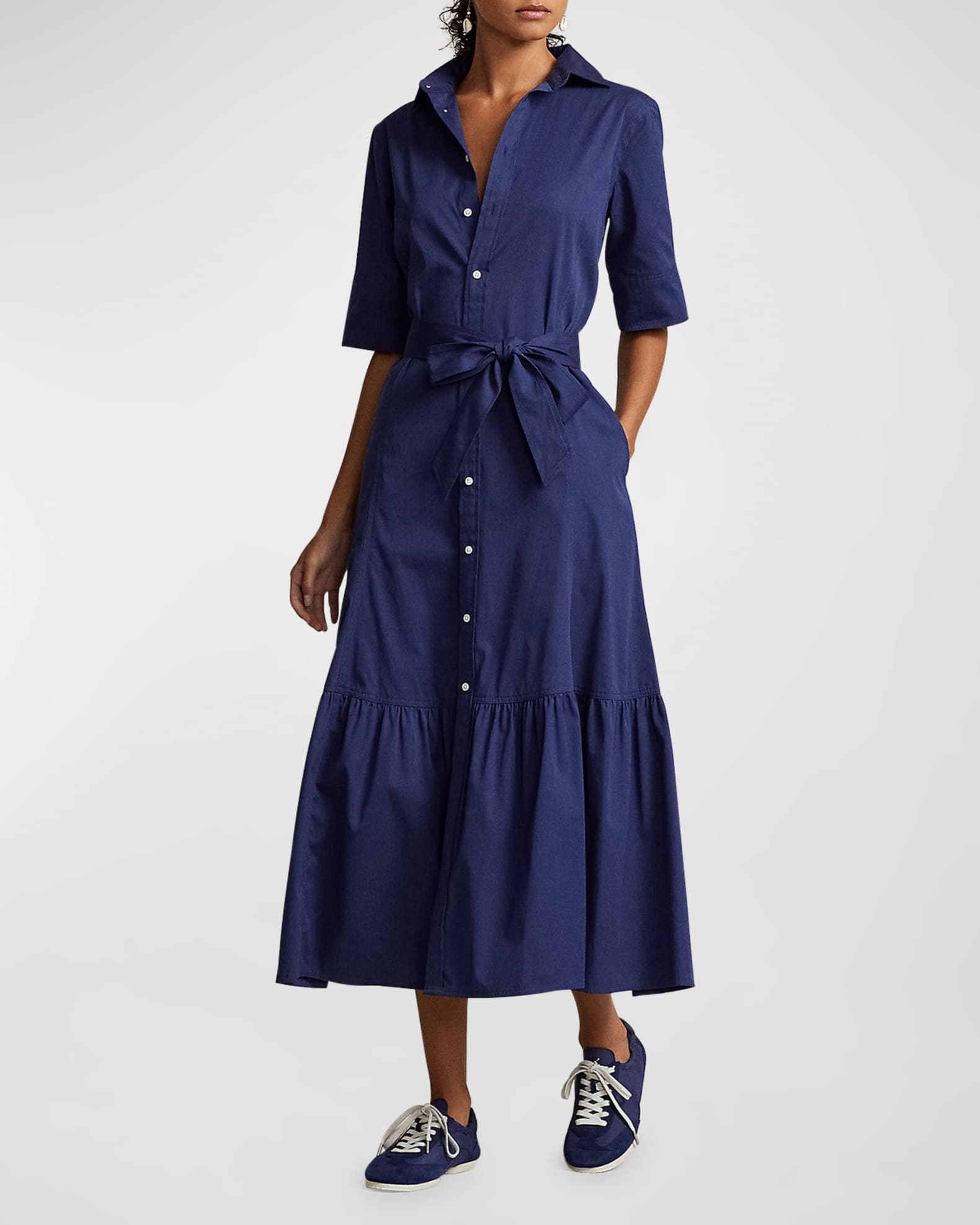 Polo Ralph Lauren Tiered Cotton Midi Shirtdress | Neiman Marcus