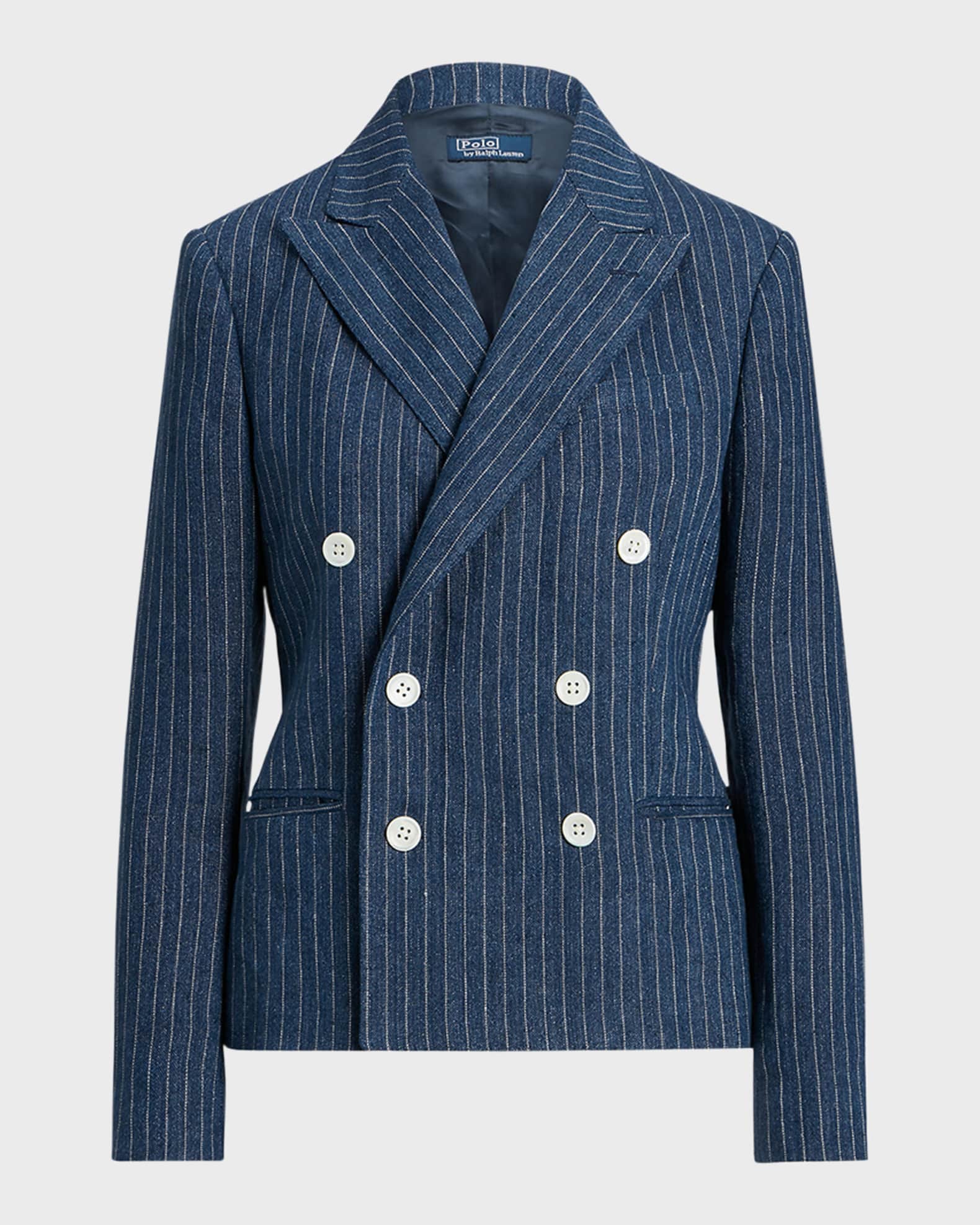 Polo Ralph Lauren Pinstripe Linen Double-Breasted Blazer | Neiman Marcus