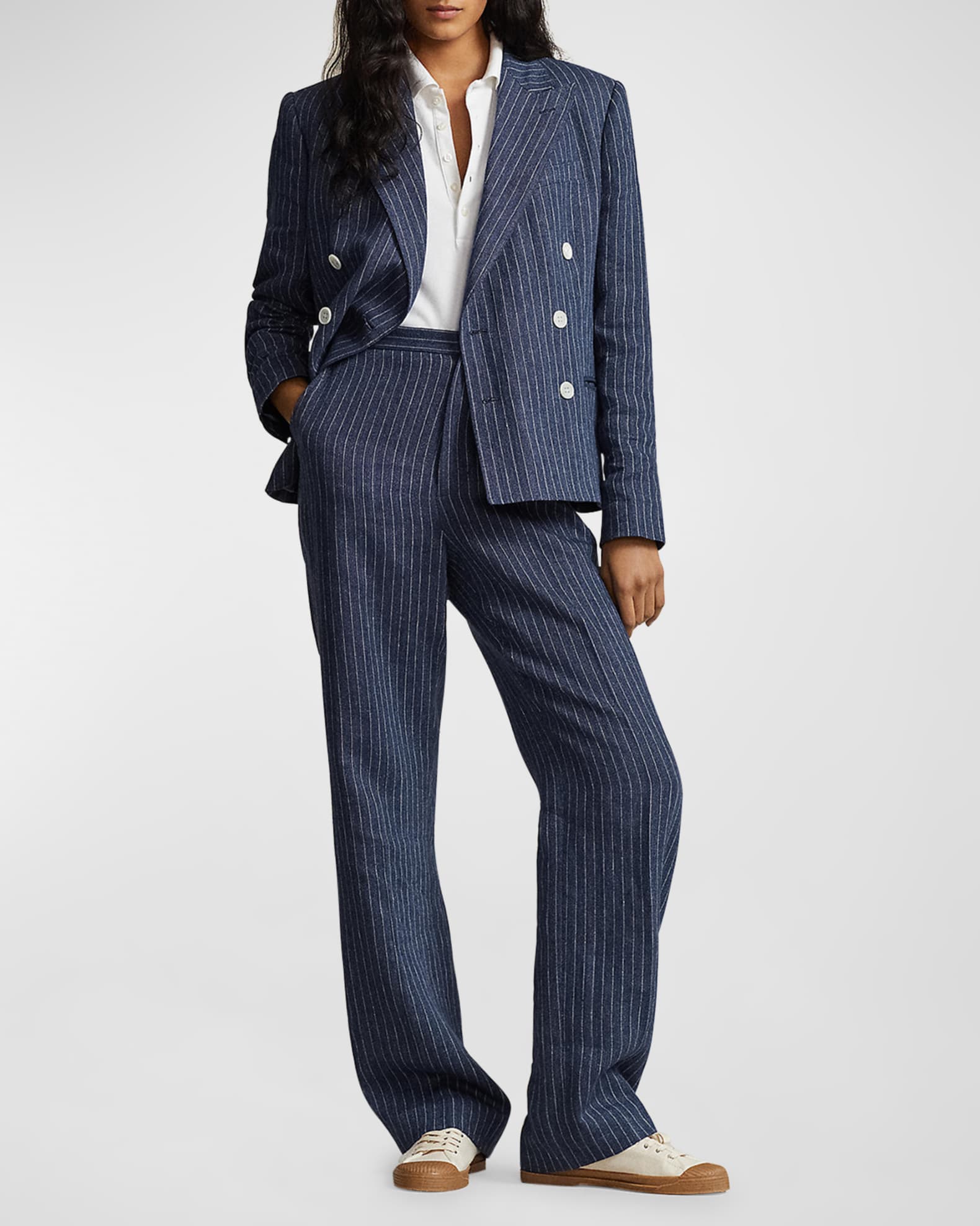 Polo Ralph Lauren Pinstripe Linen Double-Breasted Blazer | Neiman Marcus