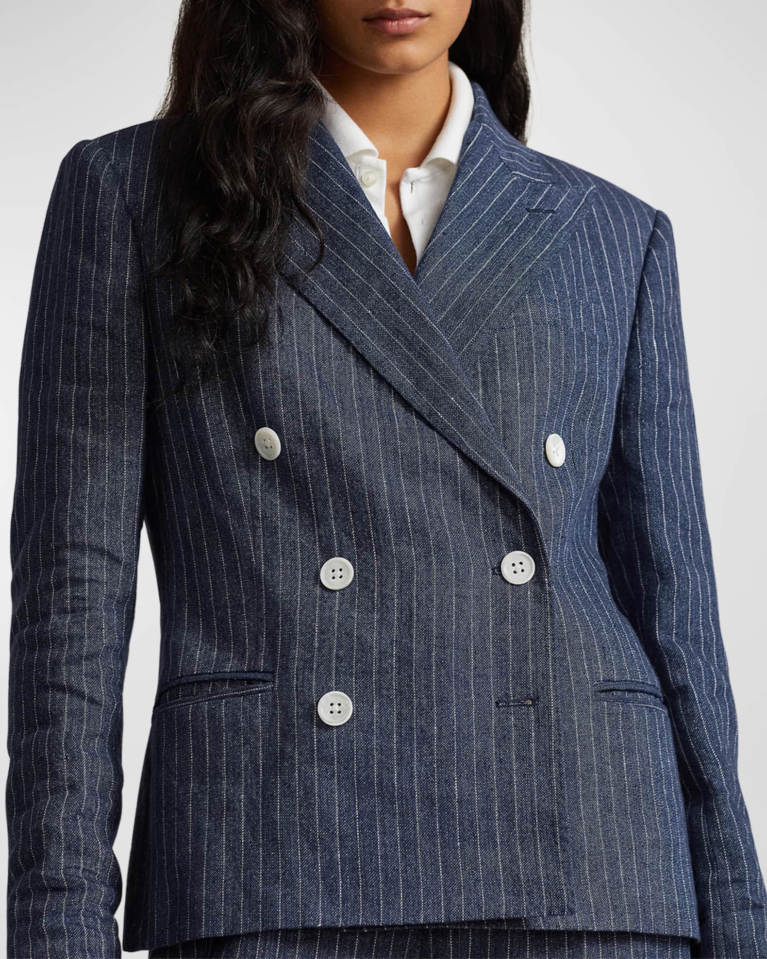 Polo Ralph Lauren Pinstripe Linen Double-Breasted Blazer | Neiman Marcus