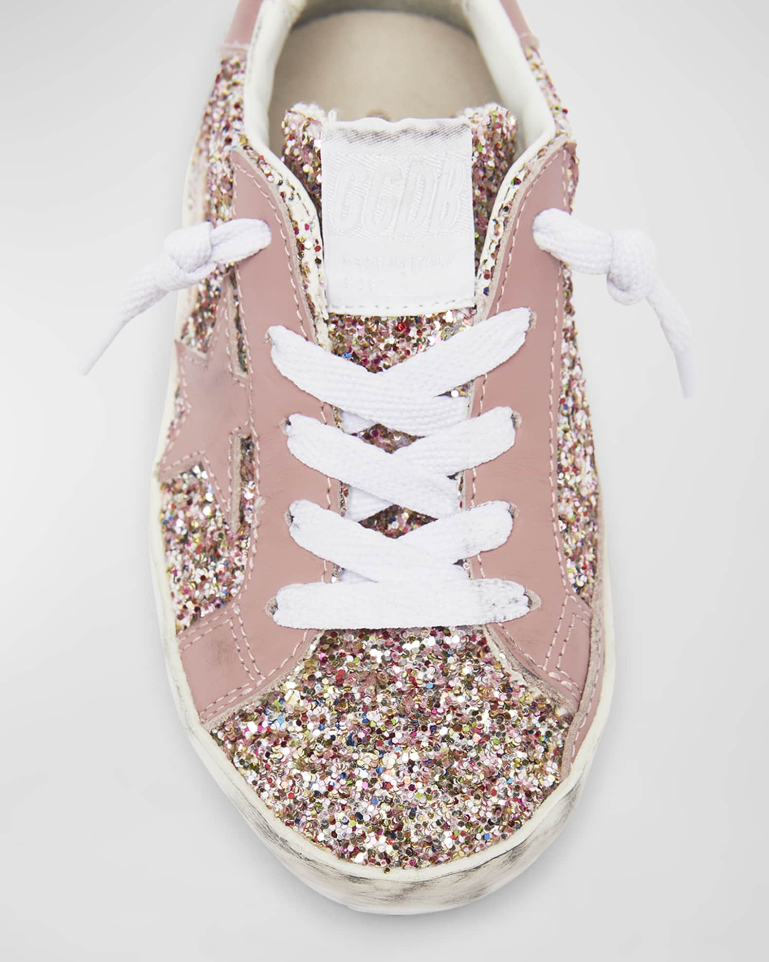 Girl's Super Star Glitter Leather Sneakers | Neiman Marcus