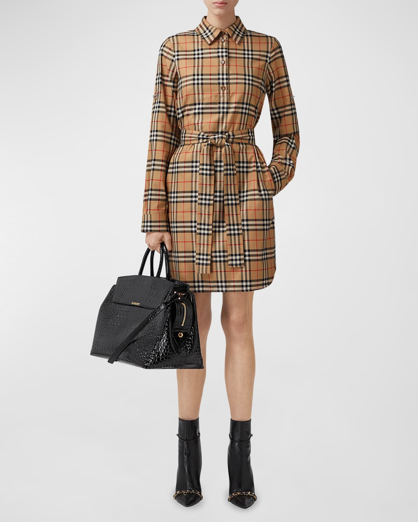 Burberry Kari Check Belted Shirtdress | Neiman Marcus