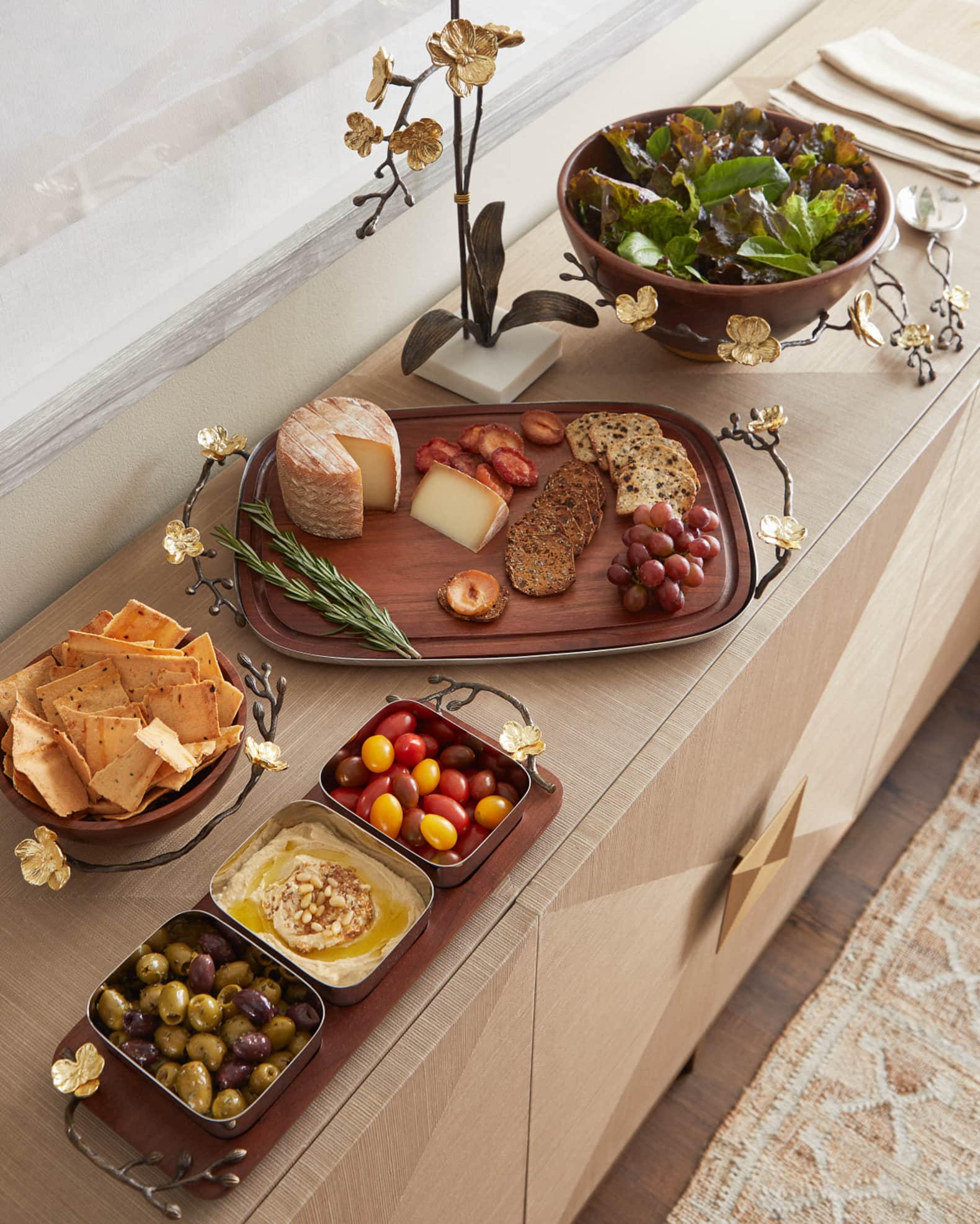 Michael Aram Gold Orchid Wooden Bowl | Neiman Marcus