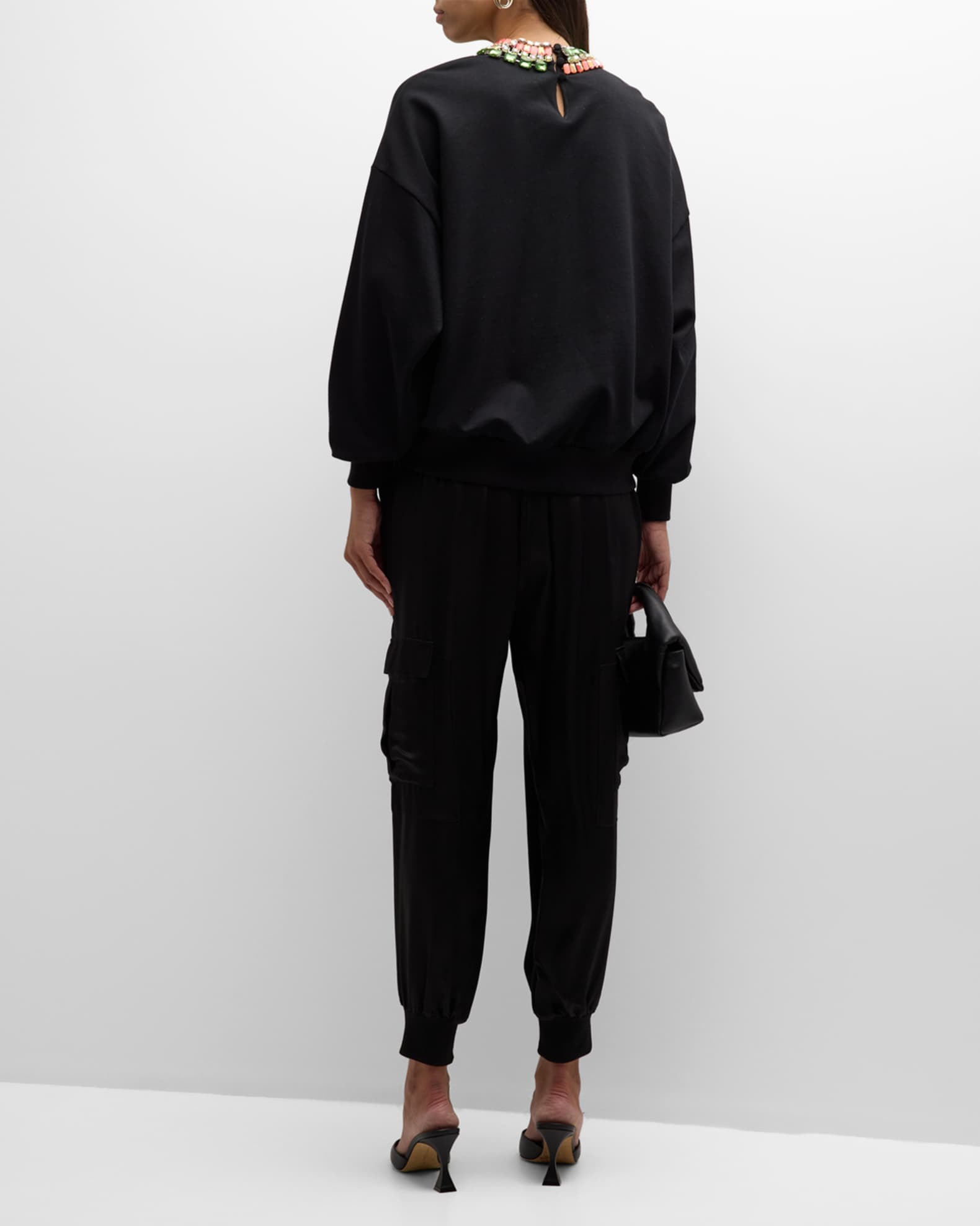 Cinq a Sept Brandy Chunky Rhinestone Crew Sweatshirt | Neiman Marcus