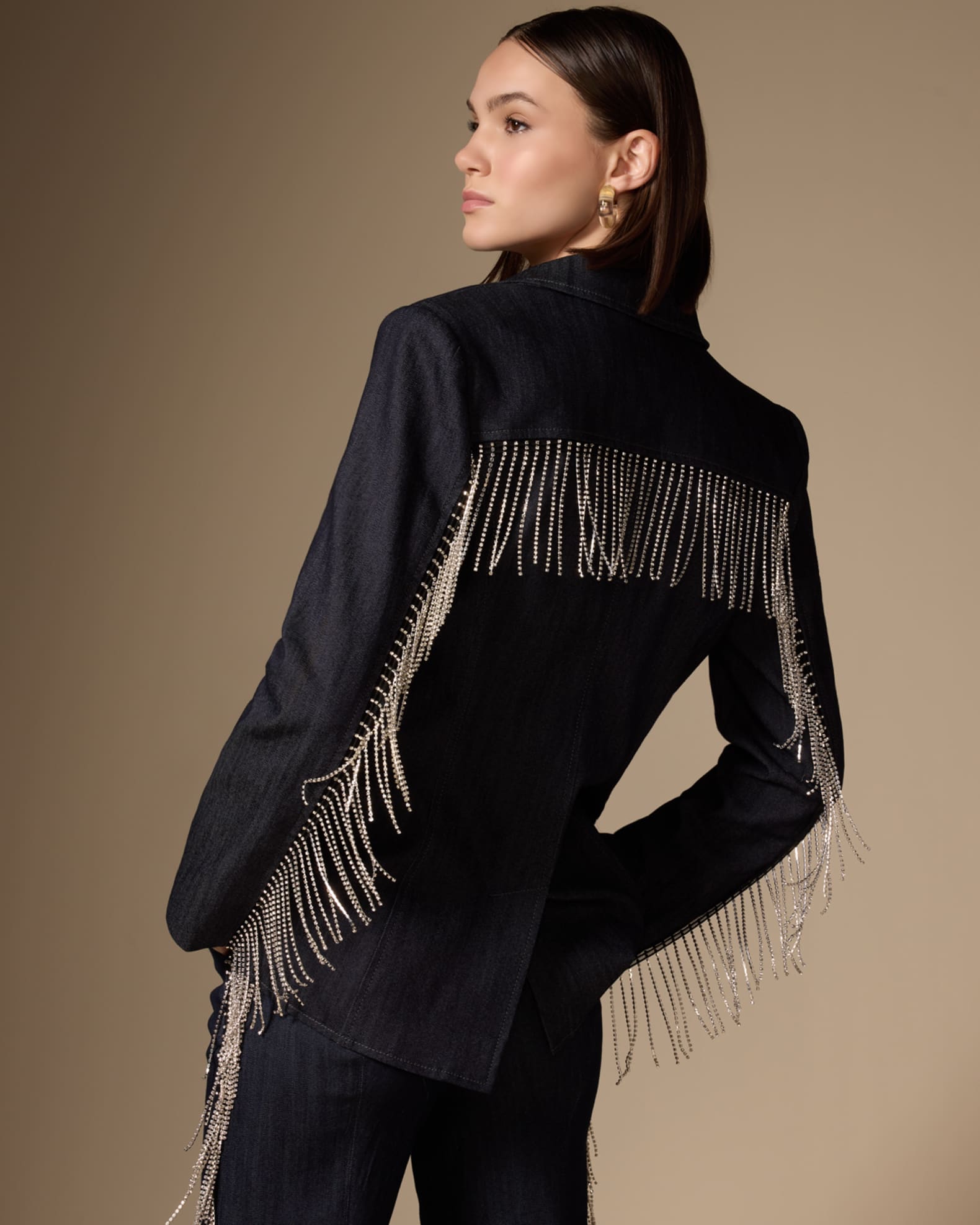 Cinq a Sept Sasha Rhinestone Fringe Denim Blazer | Neiman Marcus