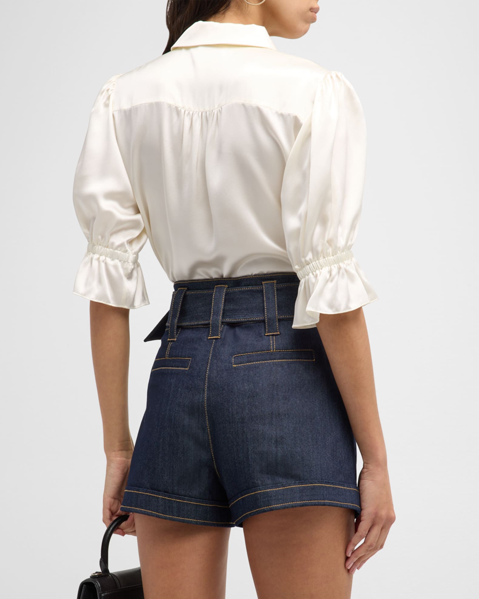 Cinq a Sept Fiona Silk Satin Short-Sleeve Top | Neiman Marcus