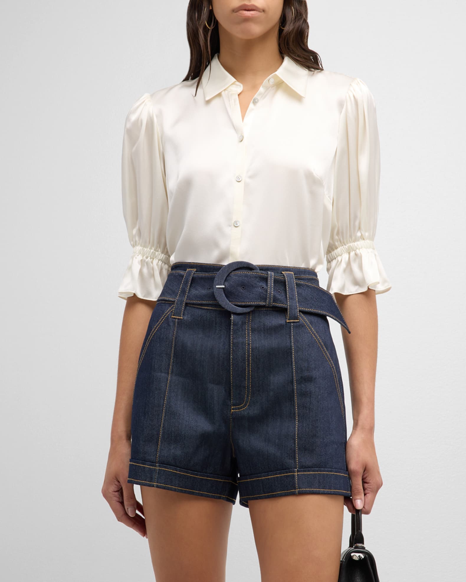 Fiona Silk Satin Short-Sleeve Top | Neiman Marcus