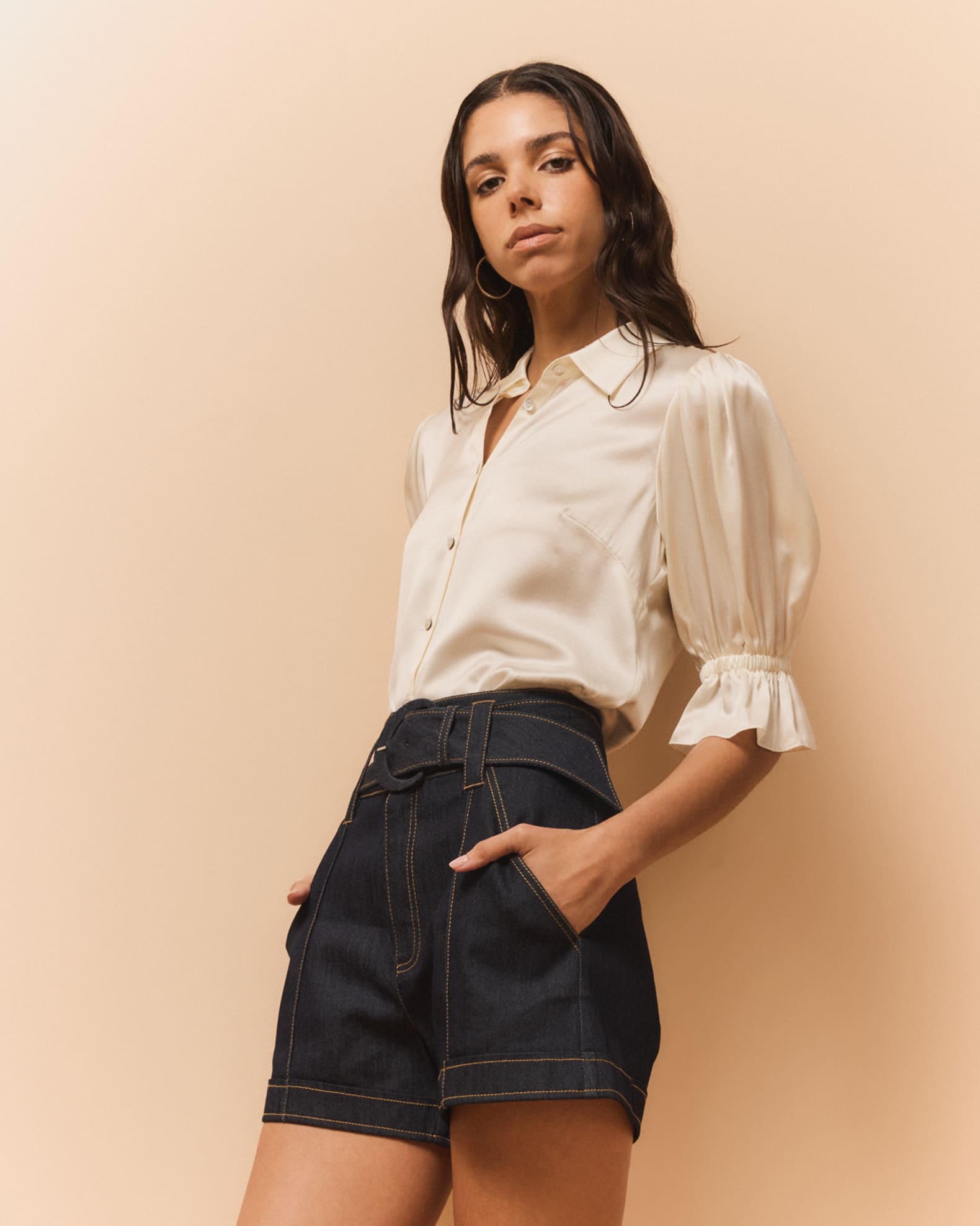 Fiona Silk Satin Short-Sleeve Top | Neiman Marcus