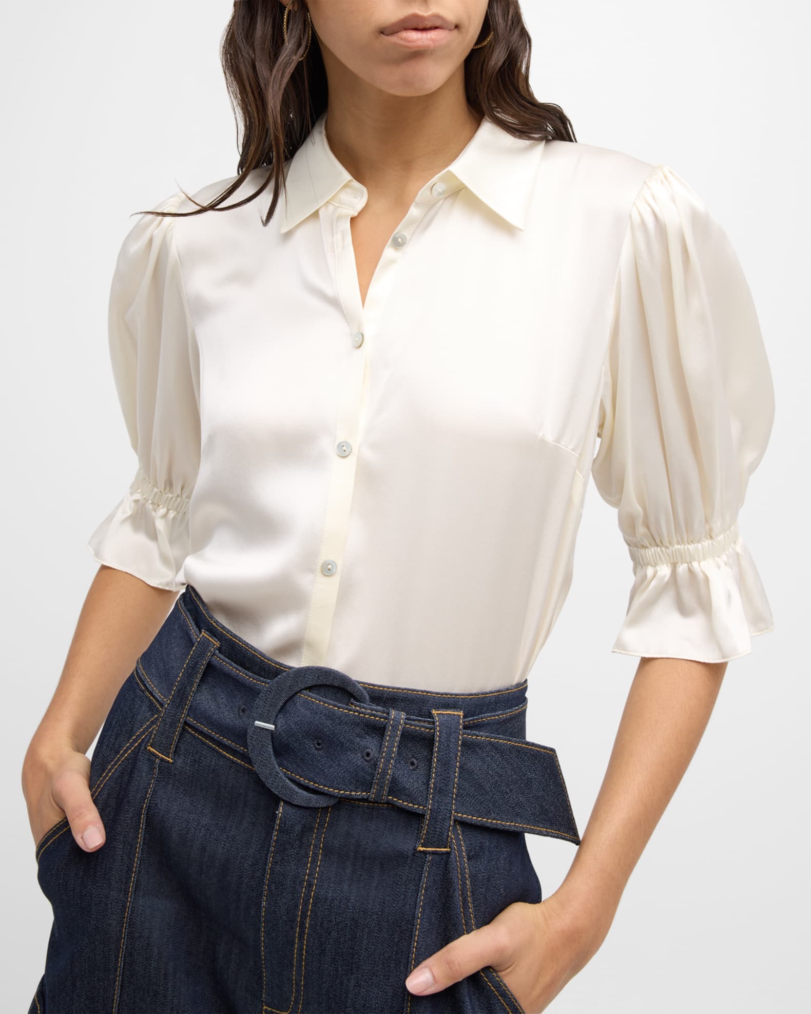 Fiona Silk Satin Short-Sleeve Top | Neiman Marcus