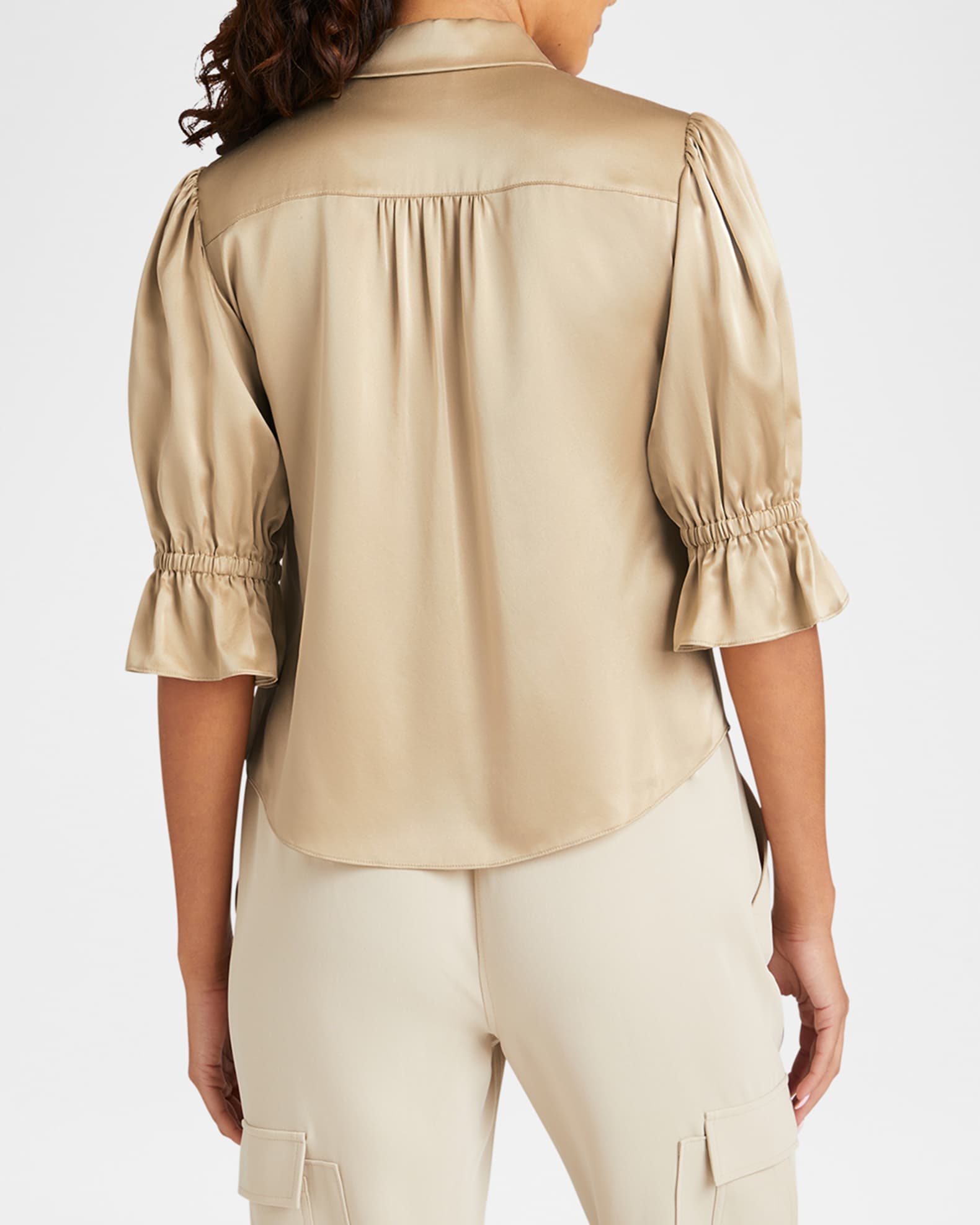 Cinq a Sept Fiona Silk Satin Short-Sleeve Top | Neiman Marcus