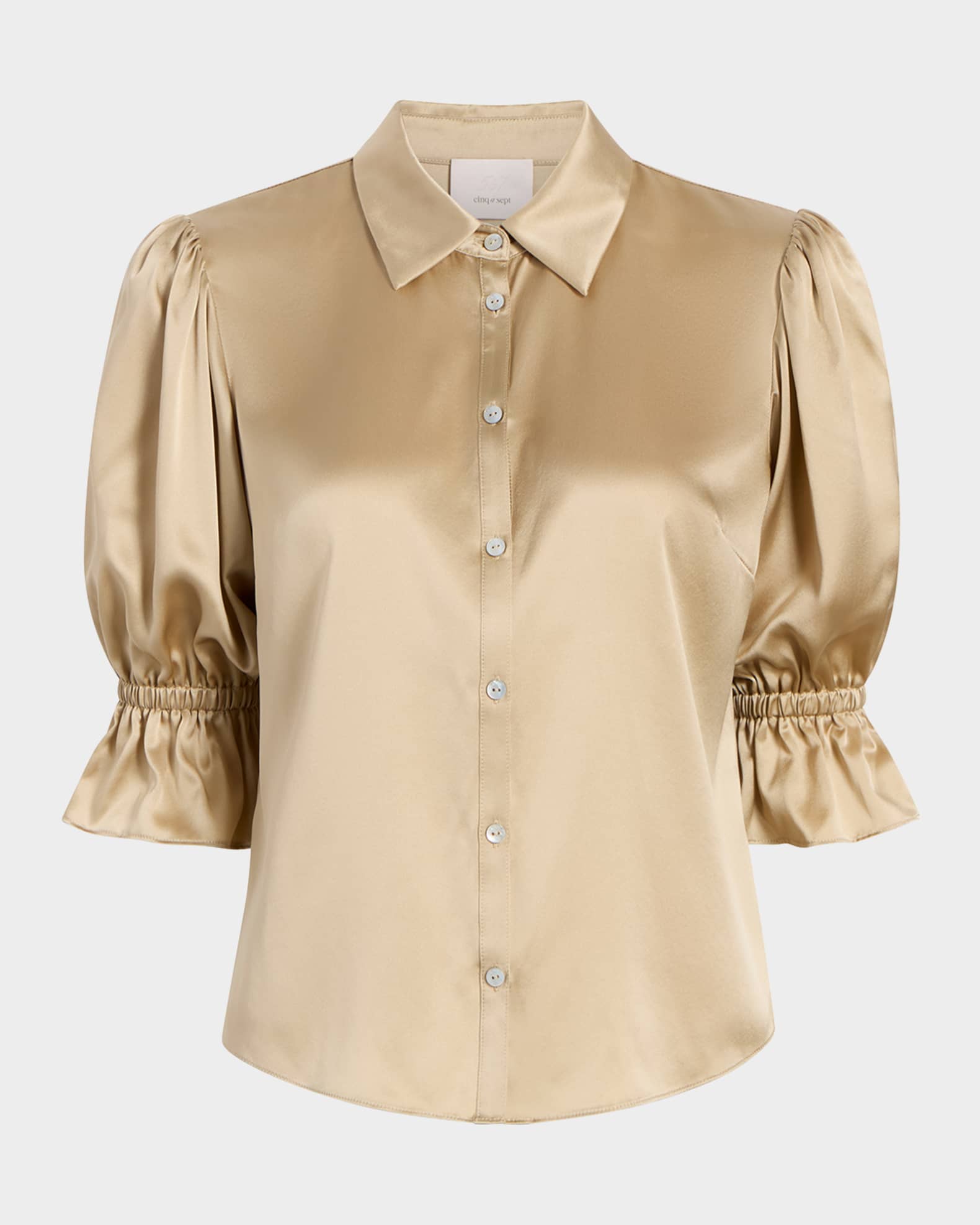 Cinq a Sept Fiona Silk Satin Short-Sleeve Top | Neiman Marcus