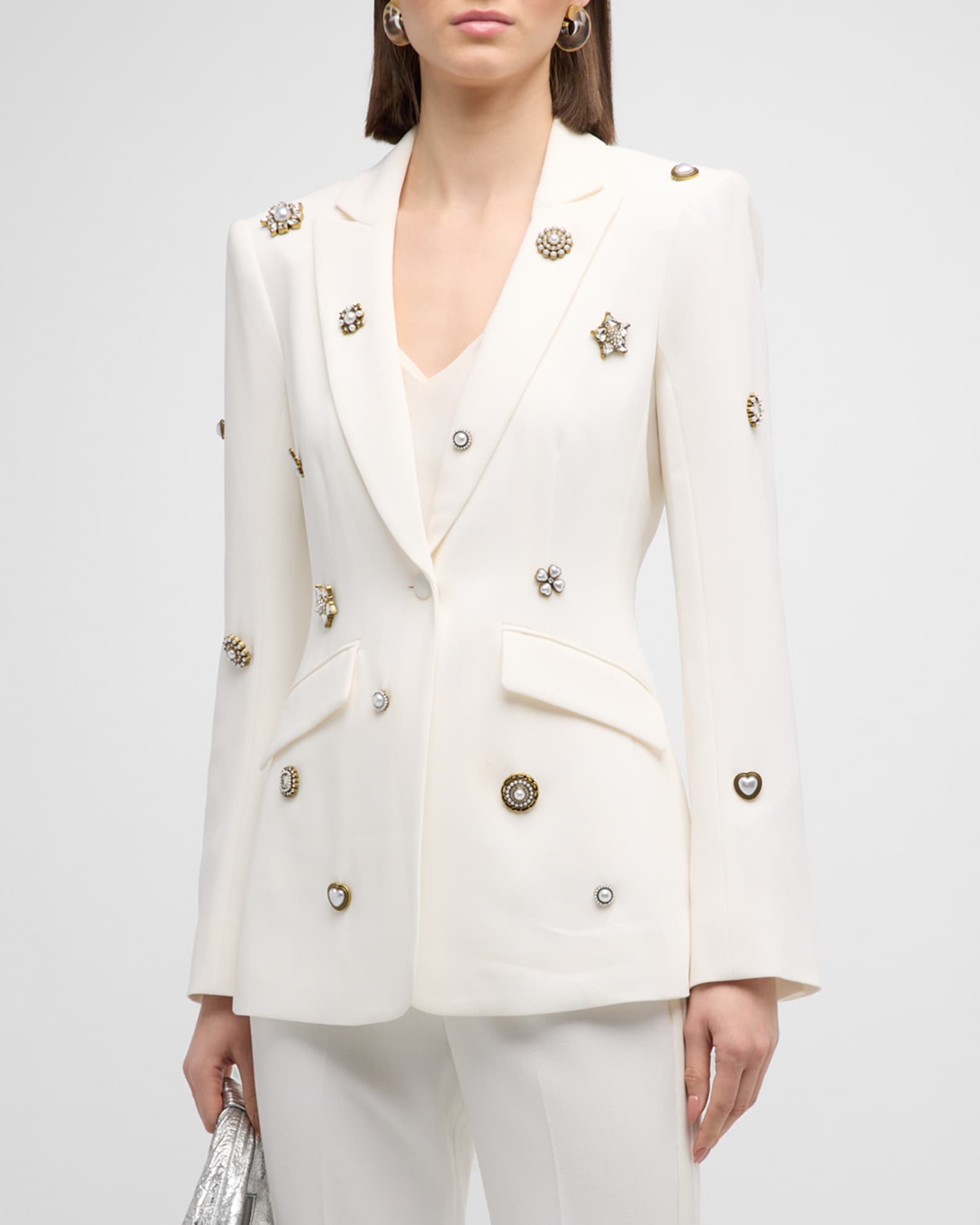 Cinq a Sept Cheyenne Golden Charm Embroidered Crepe Blazer | Neiman Marcus