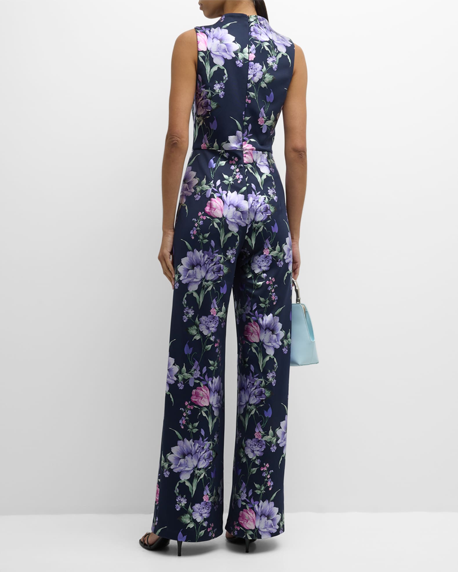 Black Halo Corrine Floral-Print Mock-Neck Jumpsuit | Neiman Marcus