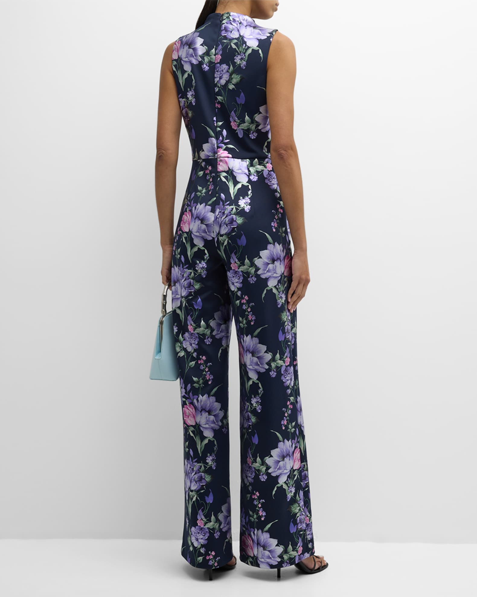 Black Halo Corrine Floral-Print Mock-Neck Jumpsuit | Neiman Marcus