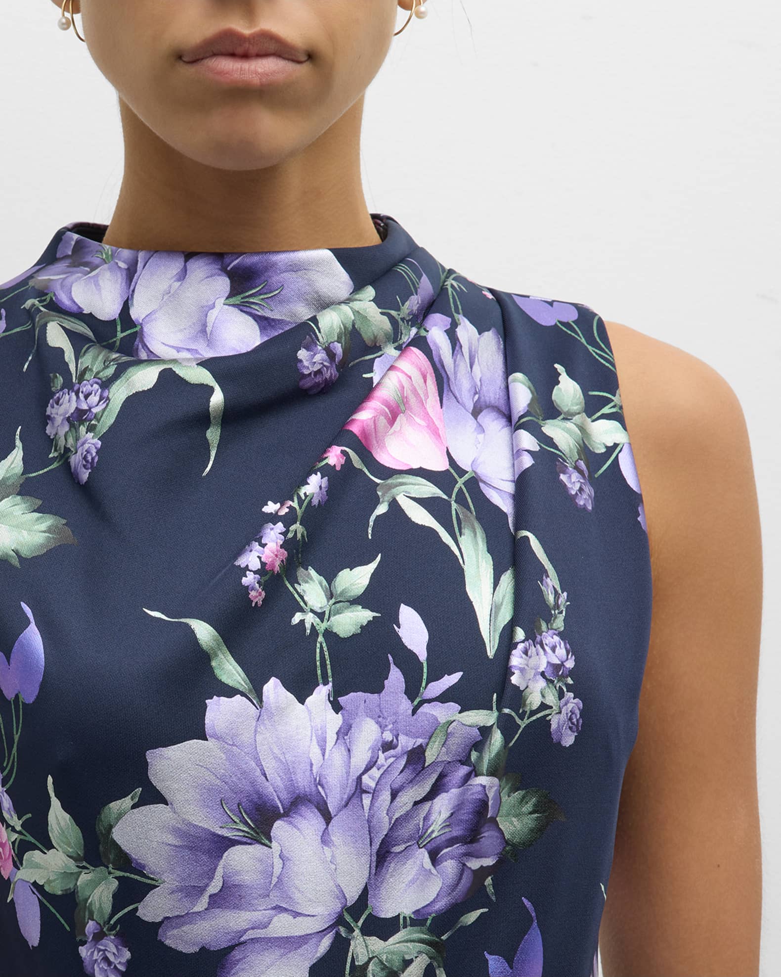 Black Halo Corrine Floral-Print Mock-Neck Jumpsuit | Neiman Marcus