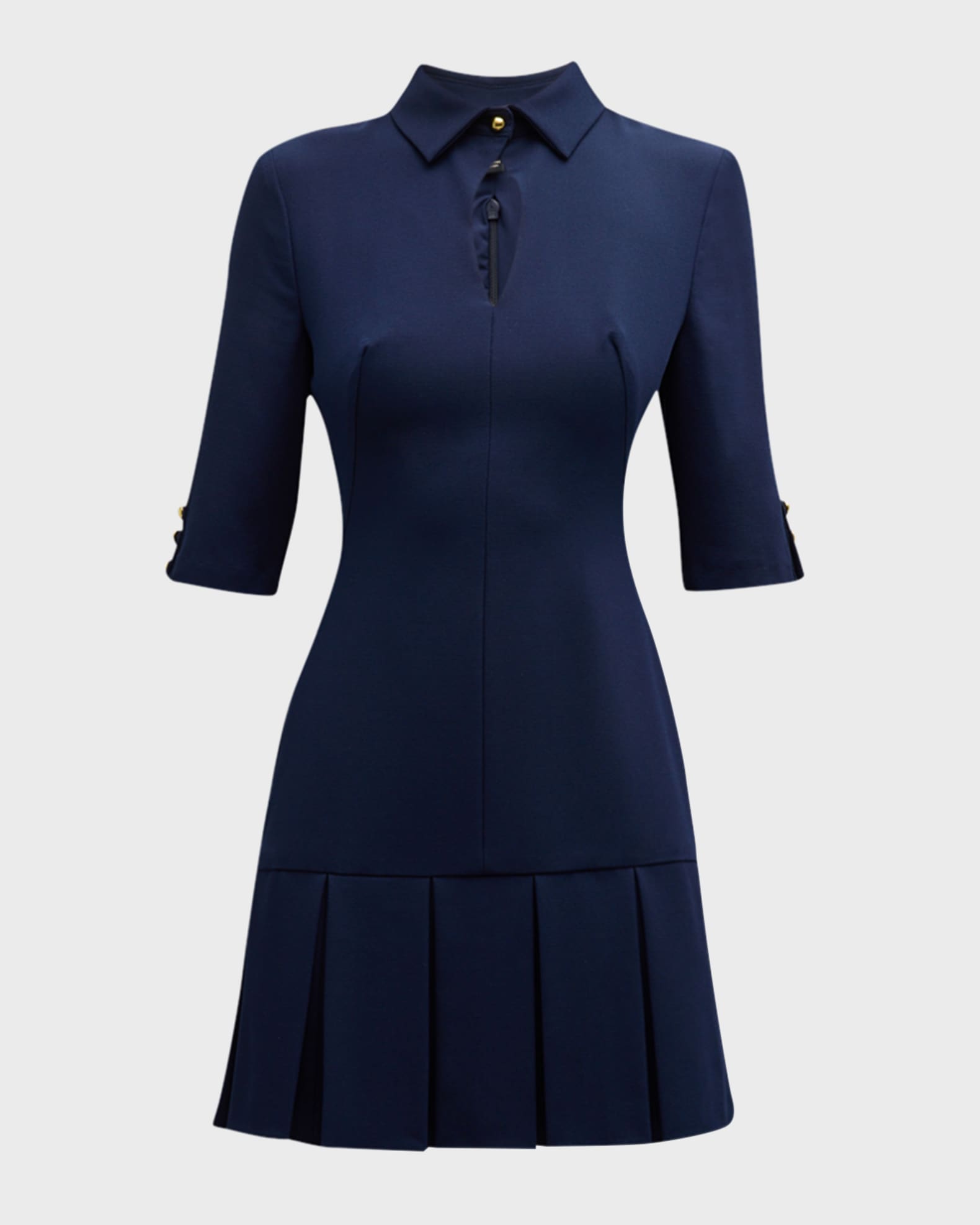 Black Halo Rami Pleated Cutout Elbow-Sleeve Mini Dress | Neiman Marcus