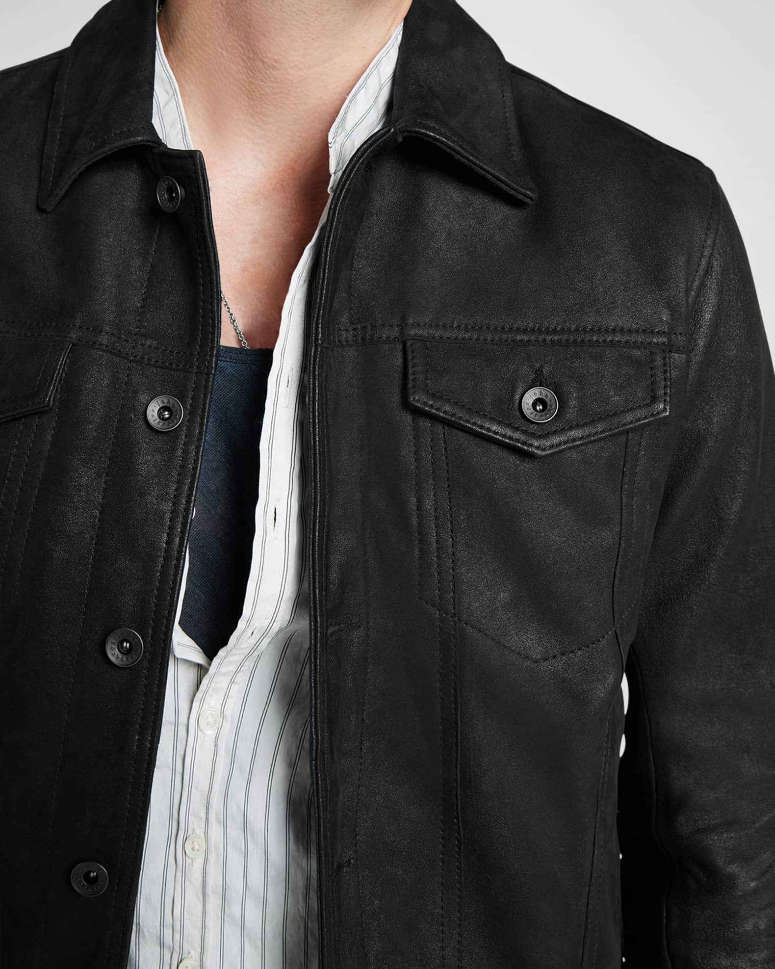 John Varvatos Men's Andrew Leather Trucker Jacket | Neiman Marcus