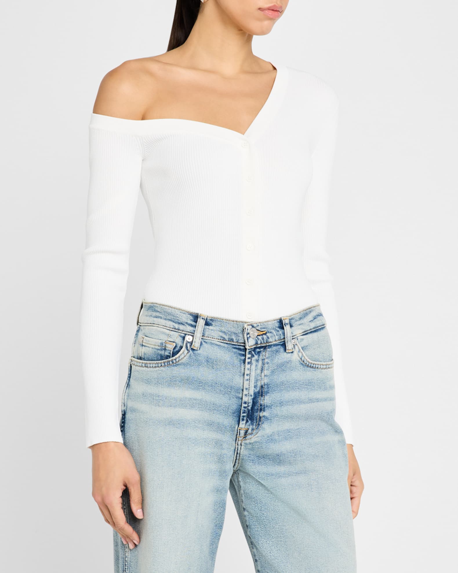 STAUD Craftsman One-Shoulder Rib-Knit Sweater | Neiman Marcus