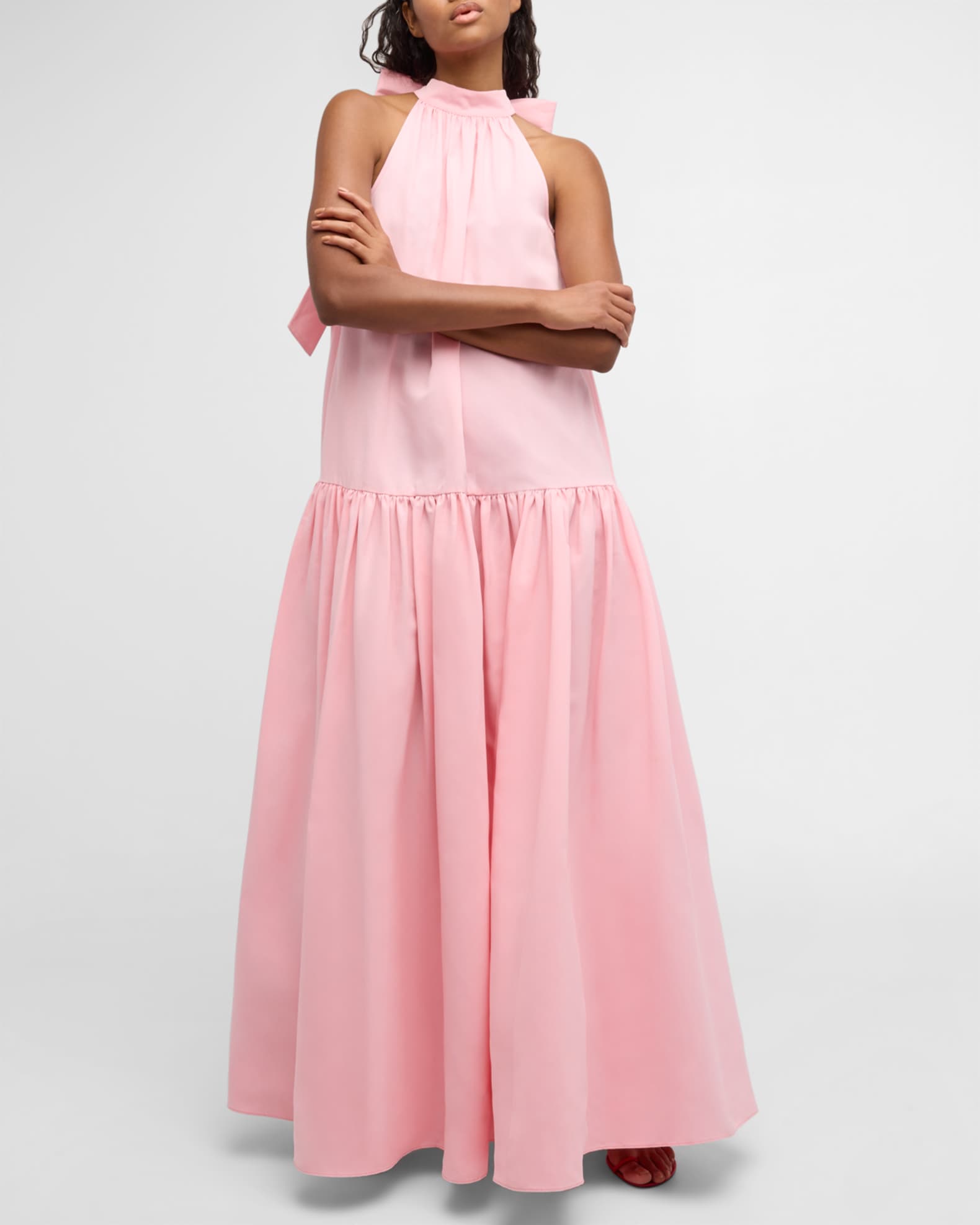 STAUD Marlowe Neck-Tie Tiered Maxi Dress | Neiman Marcus