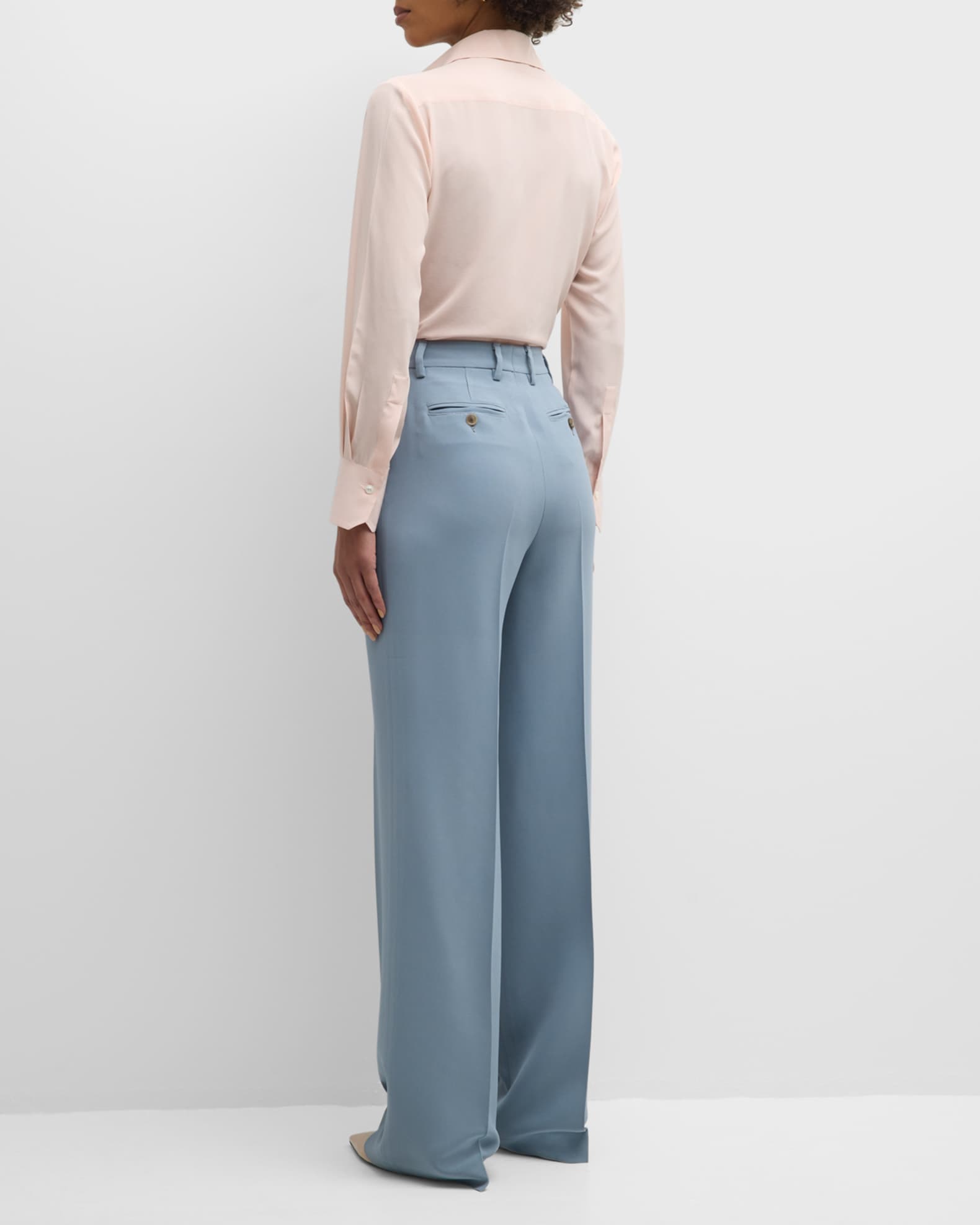 Kiton High-Rise Wide-Leg Crepe Pants | Neiman Marcus