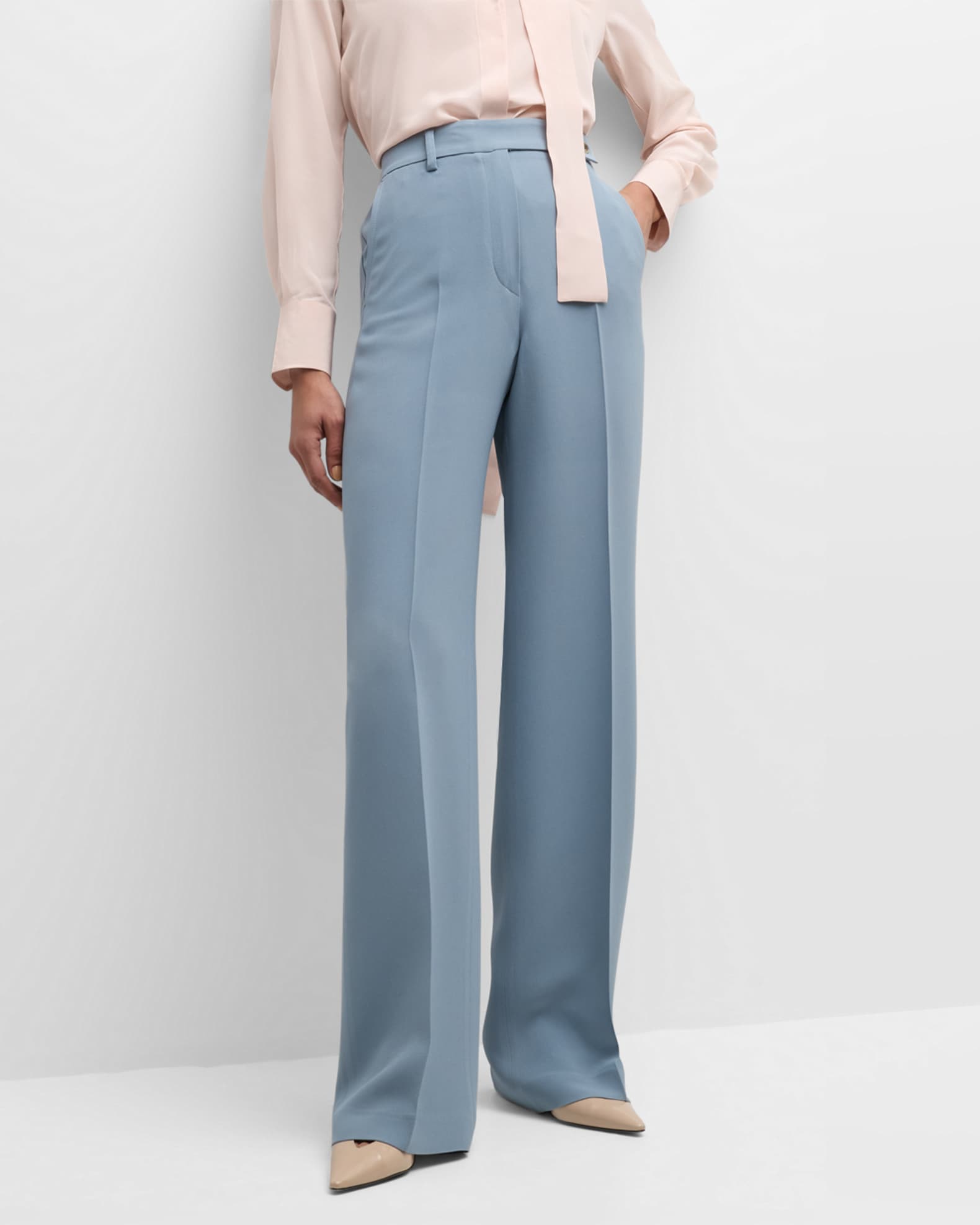 Kiton High-Rise Wide-Leg Crepe Pants | Neiman Marcus