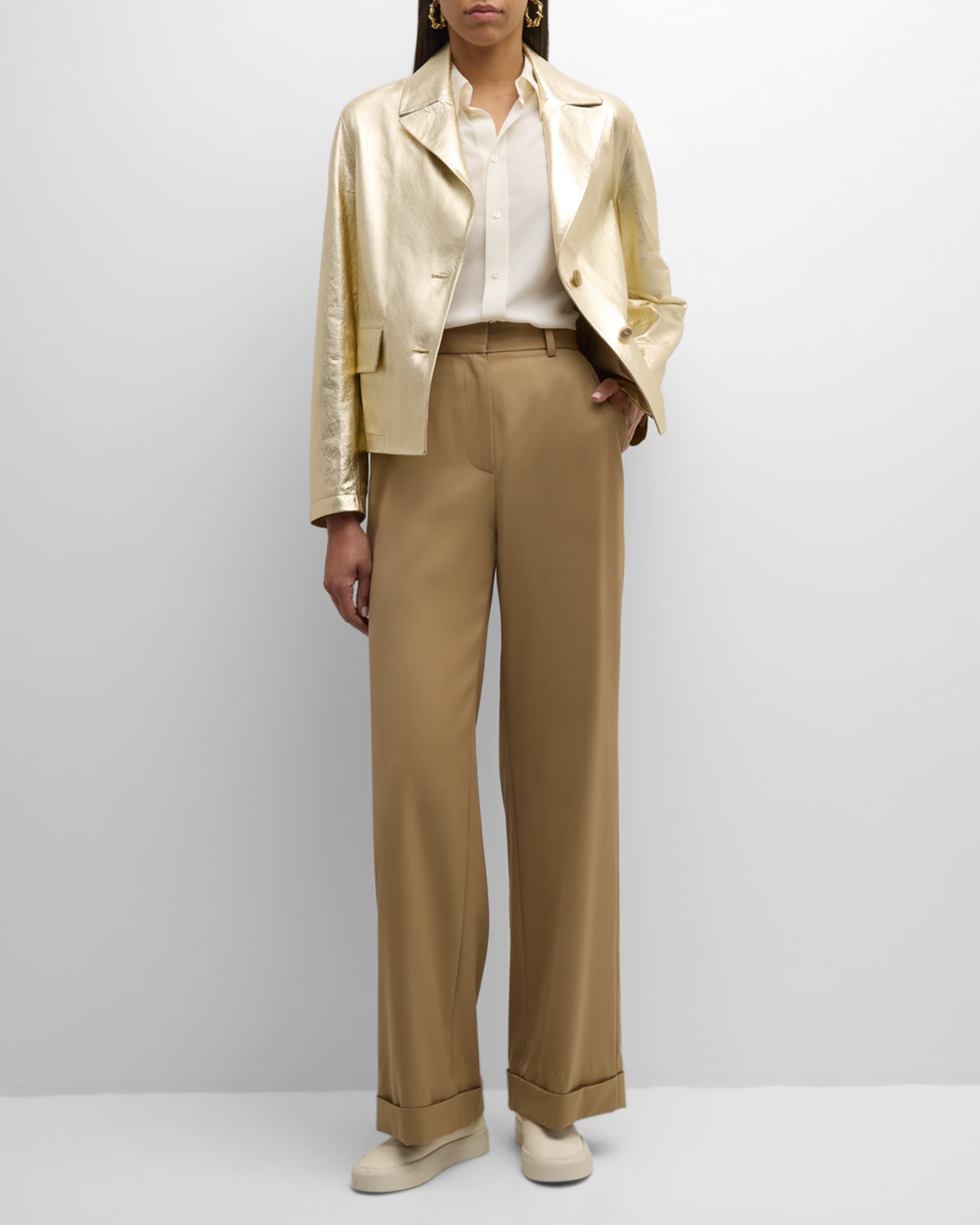 Kiton Metallic Leather Single-Breasted Jacket | Neiman Marcus
