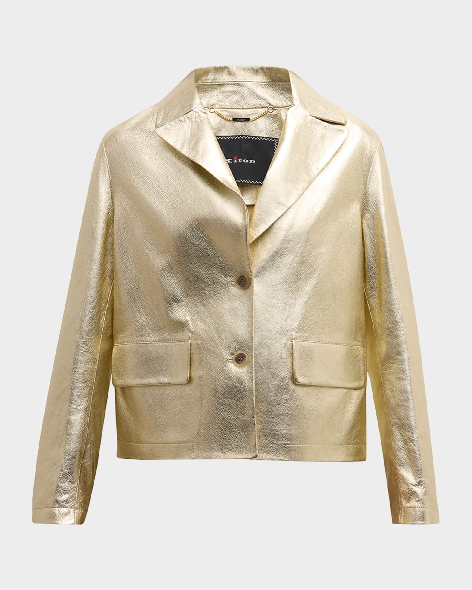 Kiton Metallic Leather Single-Breasted Jacket | Neiman Marcus