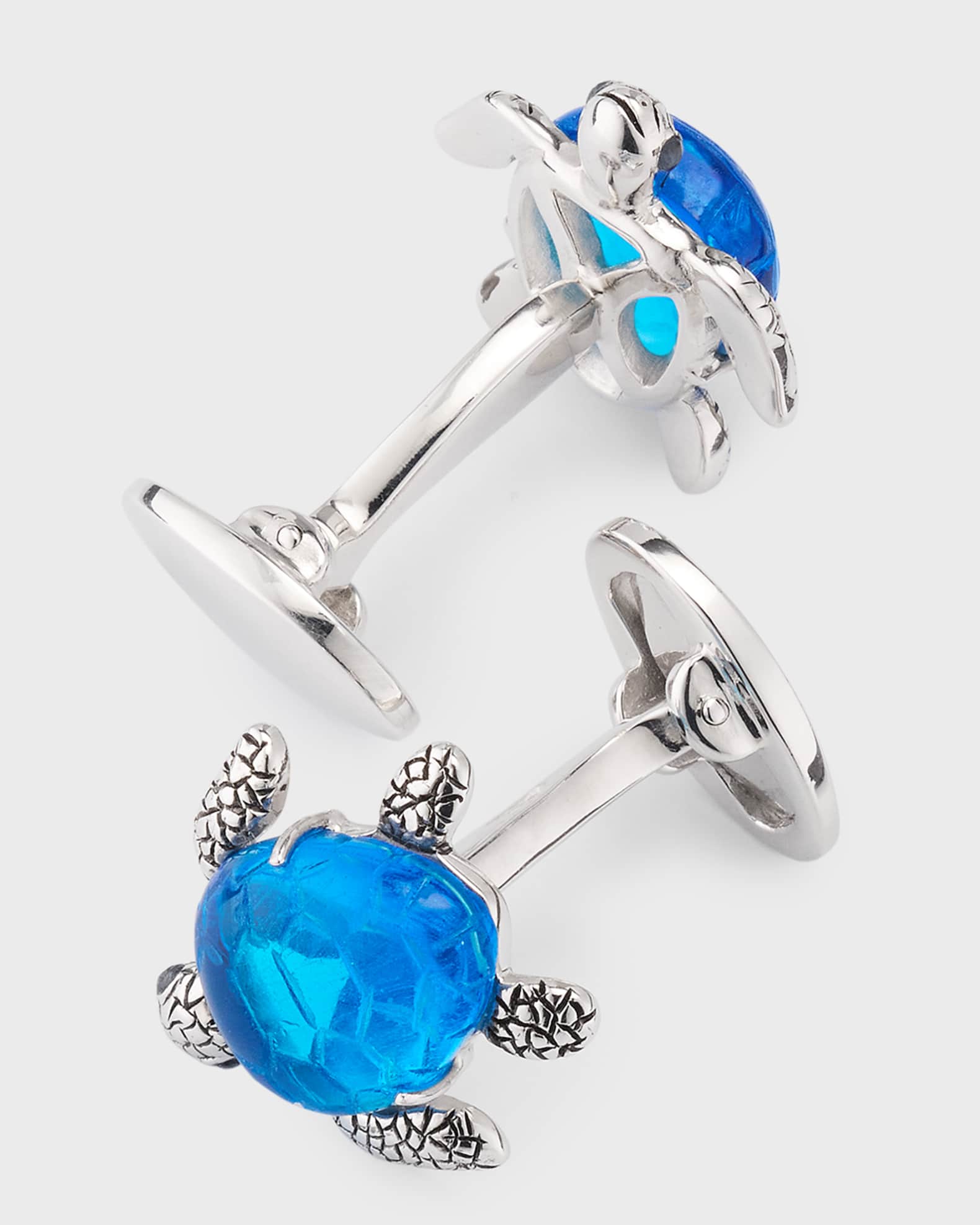 Jan Leslie Men's Sterling Silver Hand-Carved Stone Sea Turtle Cufflinks ...