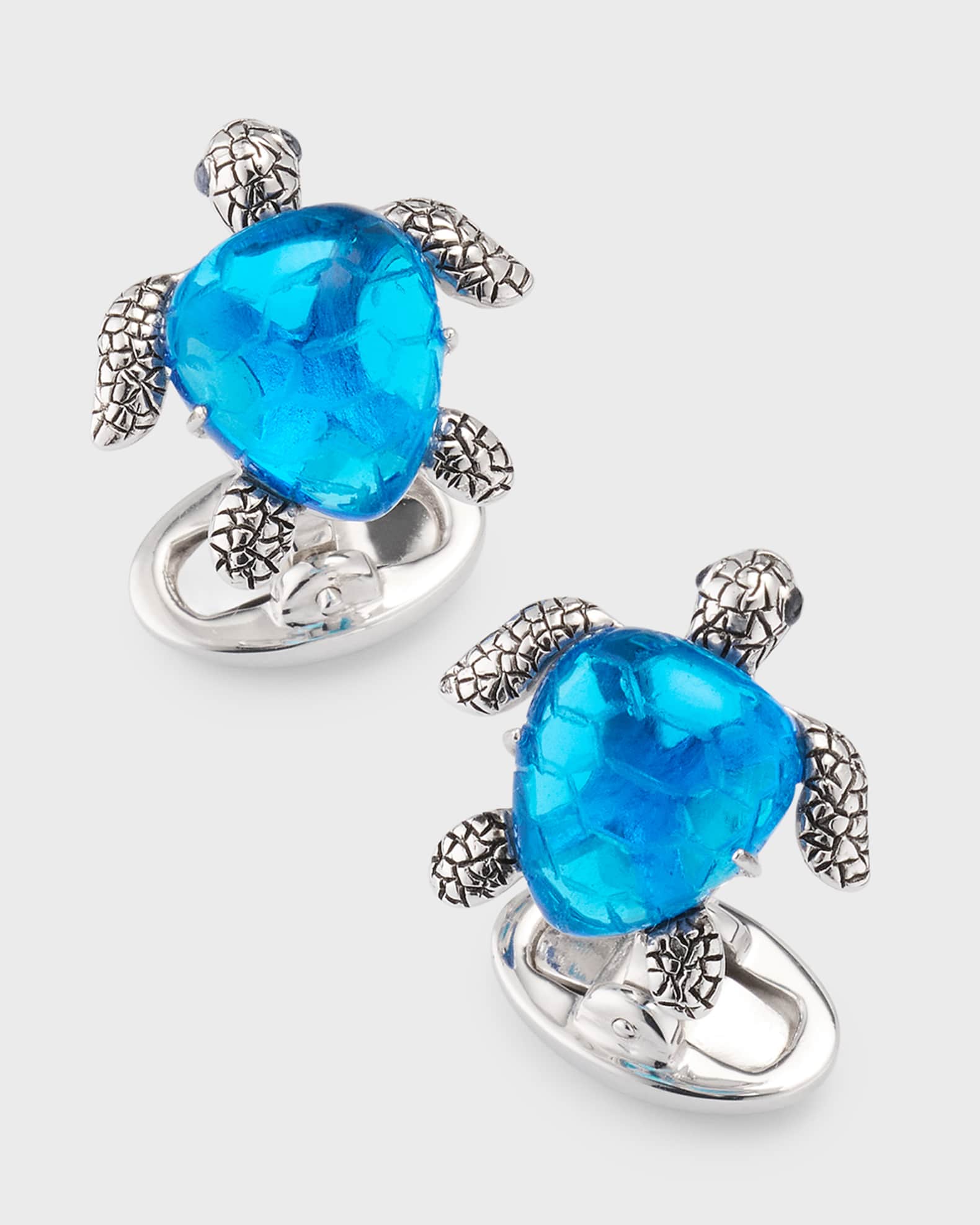 Jan Leslie Men's Sterling Silver Hand-Carved Stone Sea Turtle Cufflinks ...