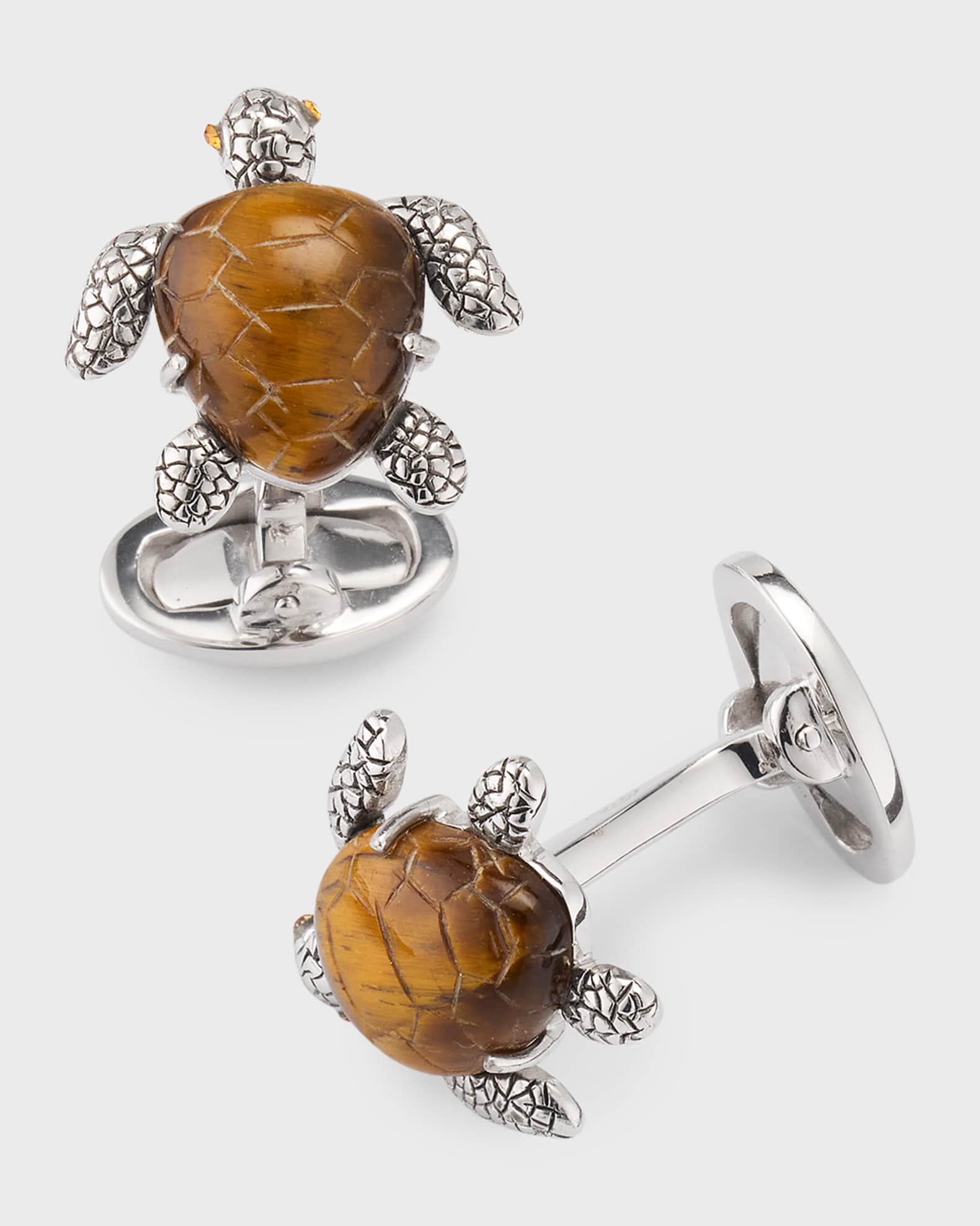 Jan Leslie Men's Sterling Silver Hand-Carved Tigers Eye Sea Turtle ...