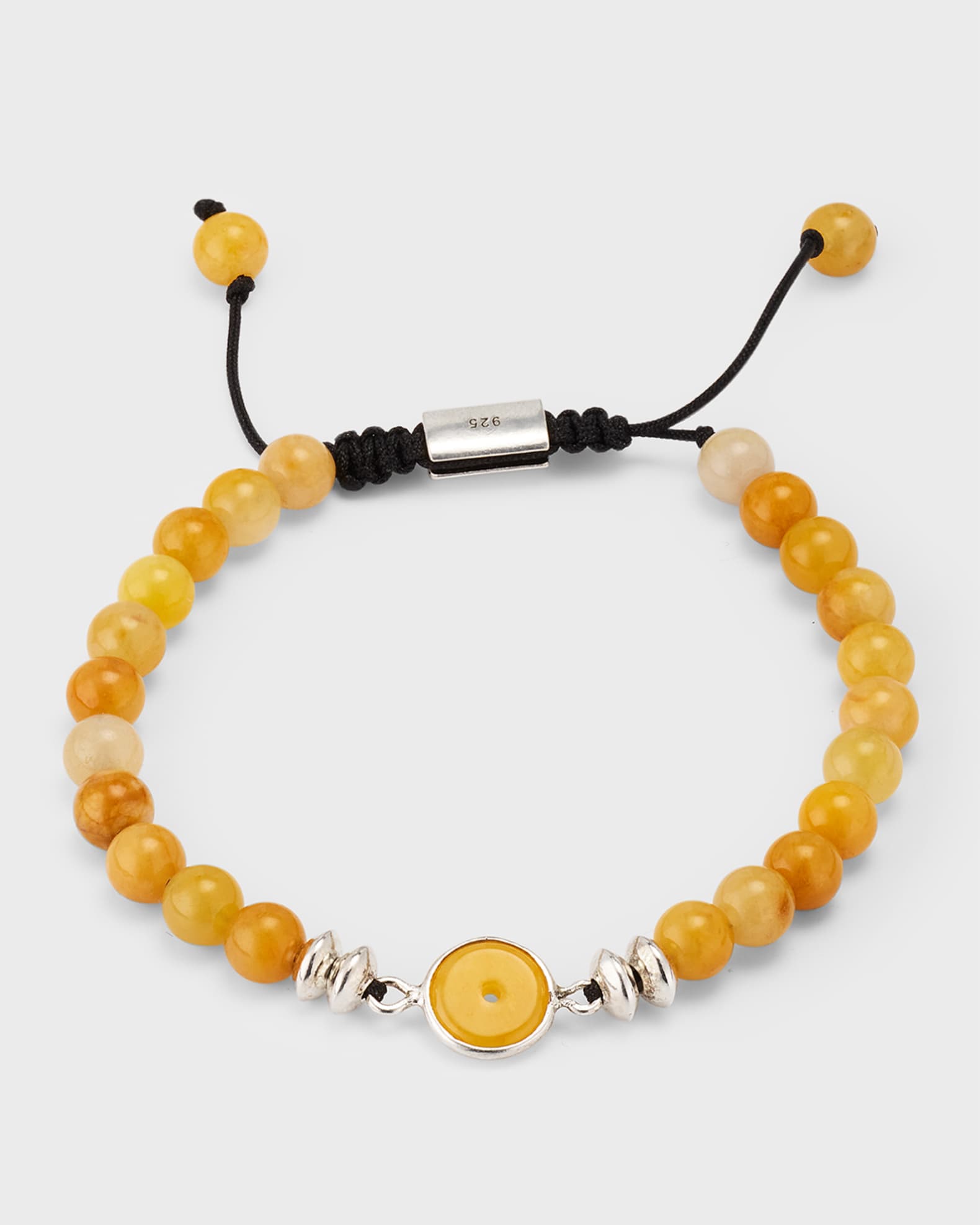 Jan Leslie Men's Yellow Jade Beaded Bracelet with Sterling Silver ...