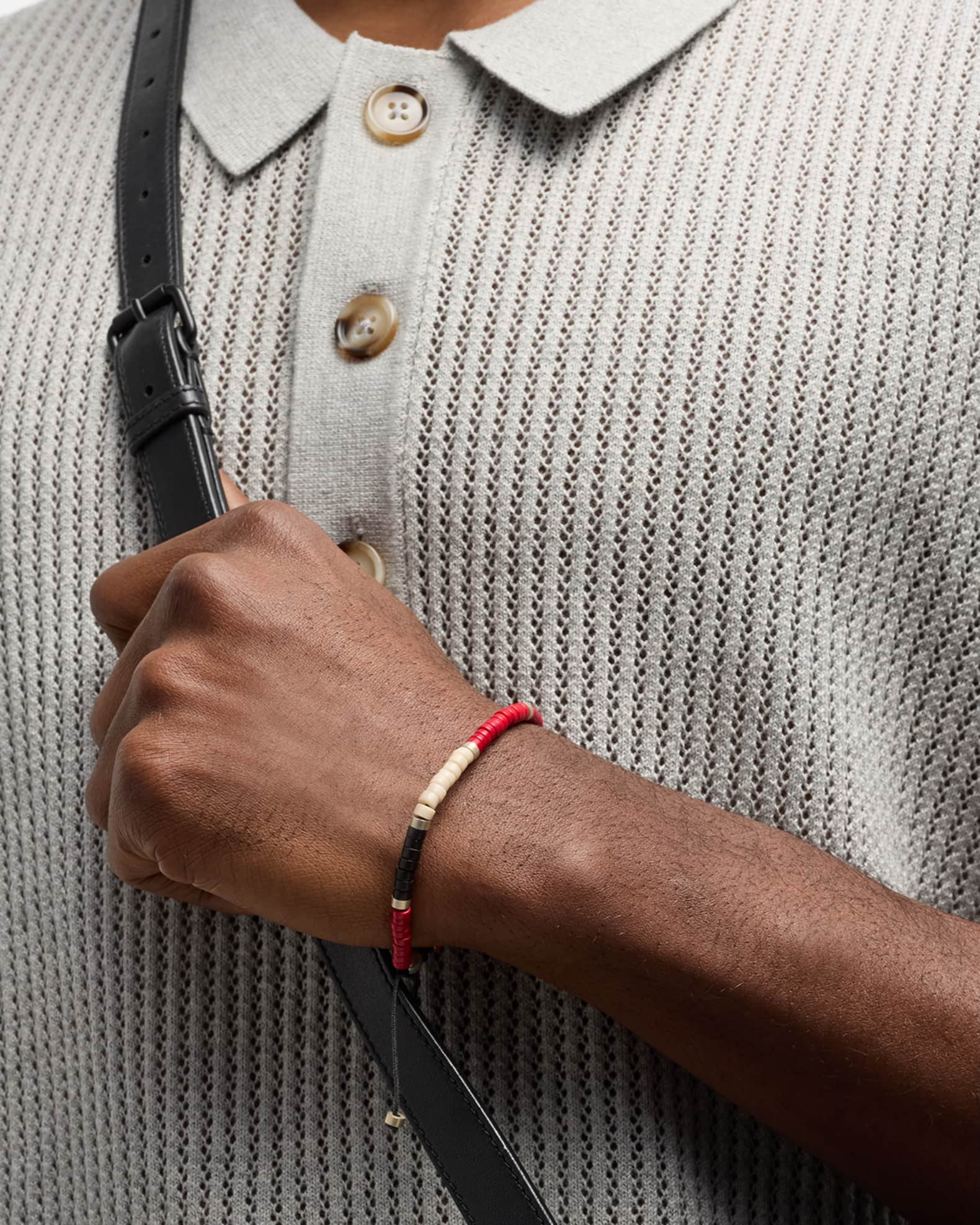 Jan Leslie Men's Sterling Silver and Multi-Bead Pull Cord Bracelet ...