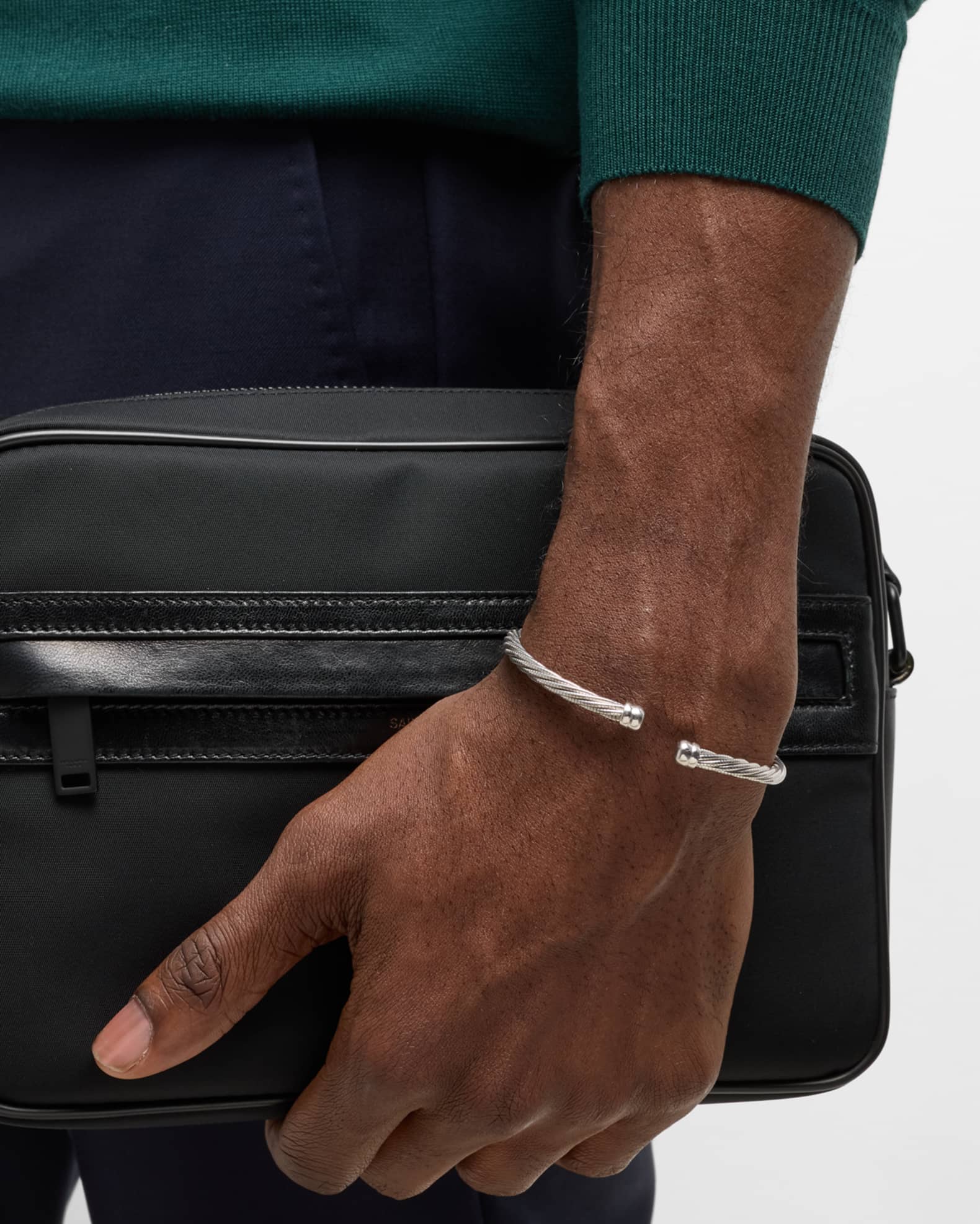 Jan Leslie Men's Adjustable Sterling Silver and Stainless Steel Twisted ...