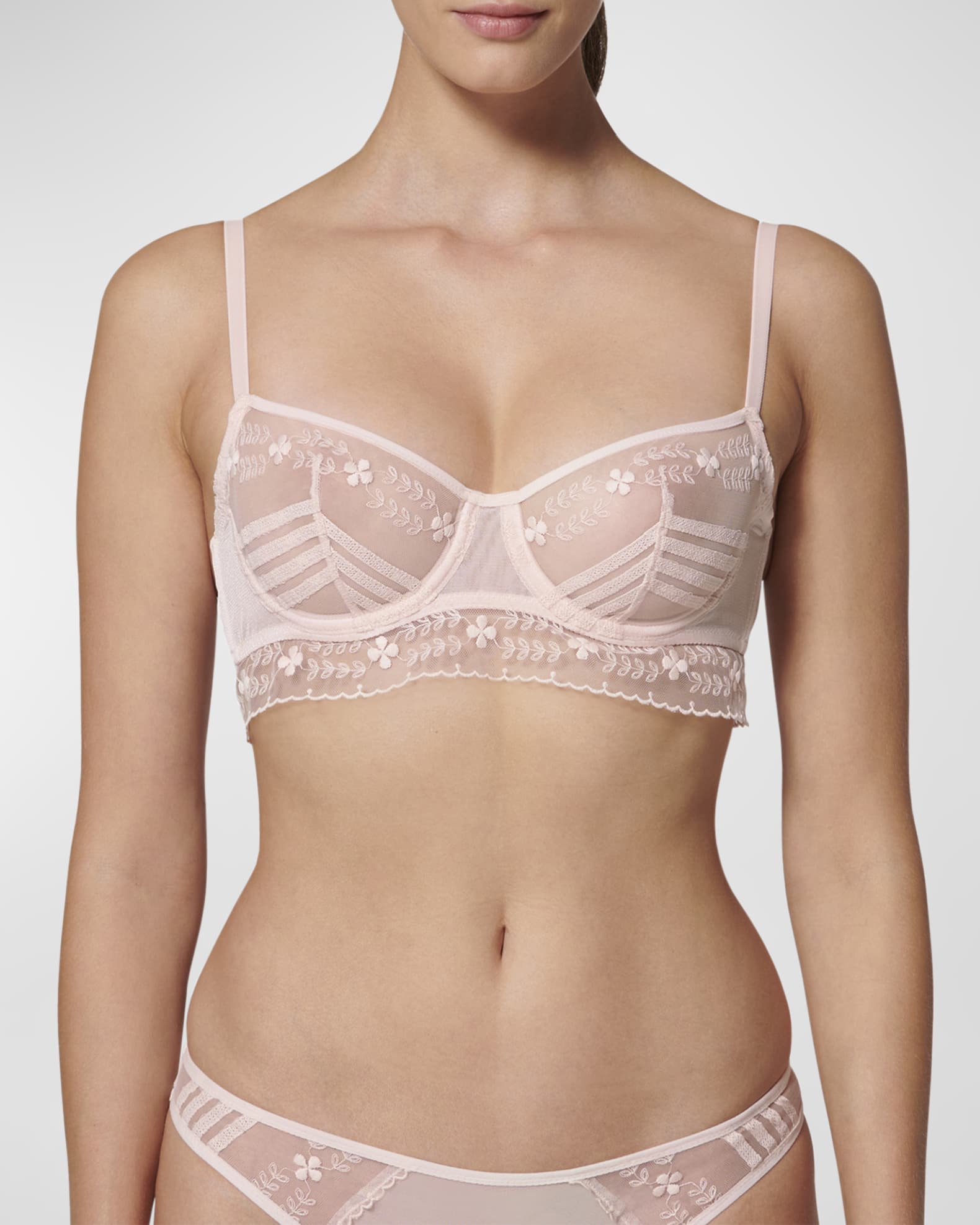 Simone Perele Marthe Floral-Embroidered Mesh Demi Bra | Neiman Marcus