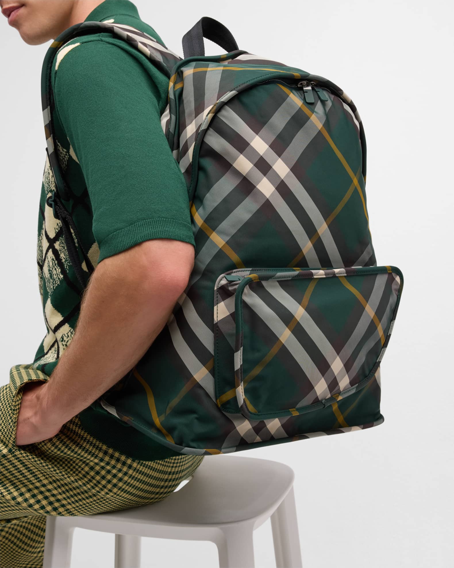 Burberry Men's Shield Check Backpack | Neiman Marcus