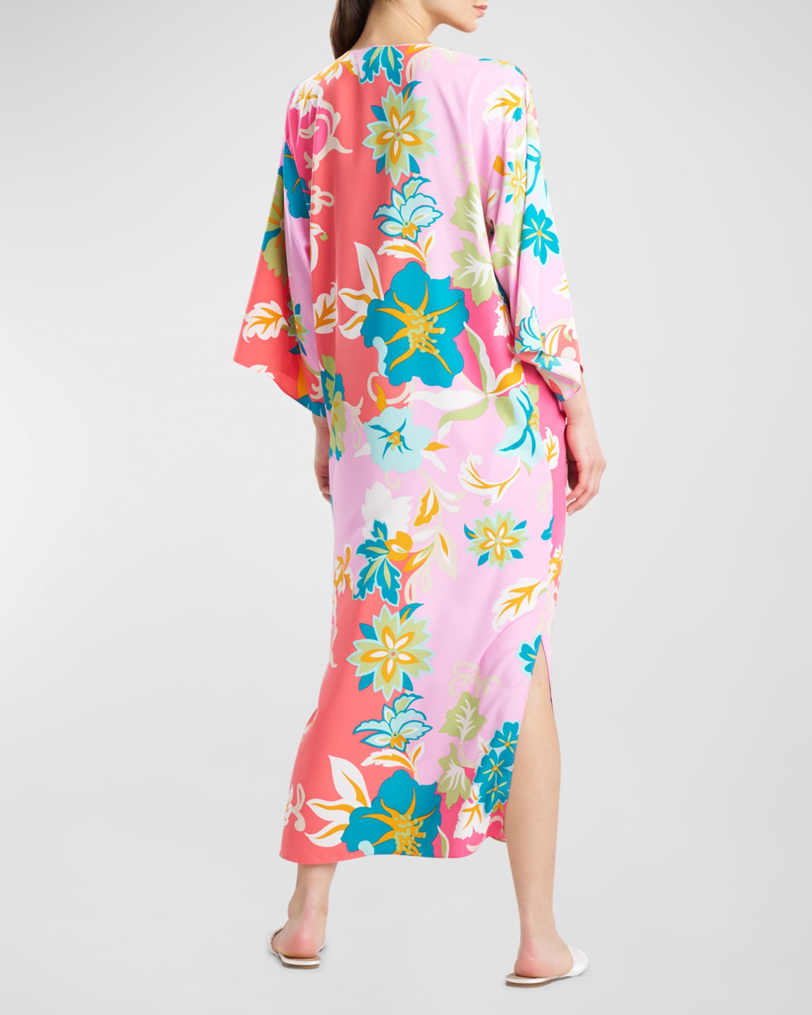 Natori Marbella Floral-Print Long-Sleeve Maxi Caftan Dress | Neiman Marcus