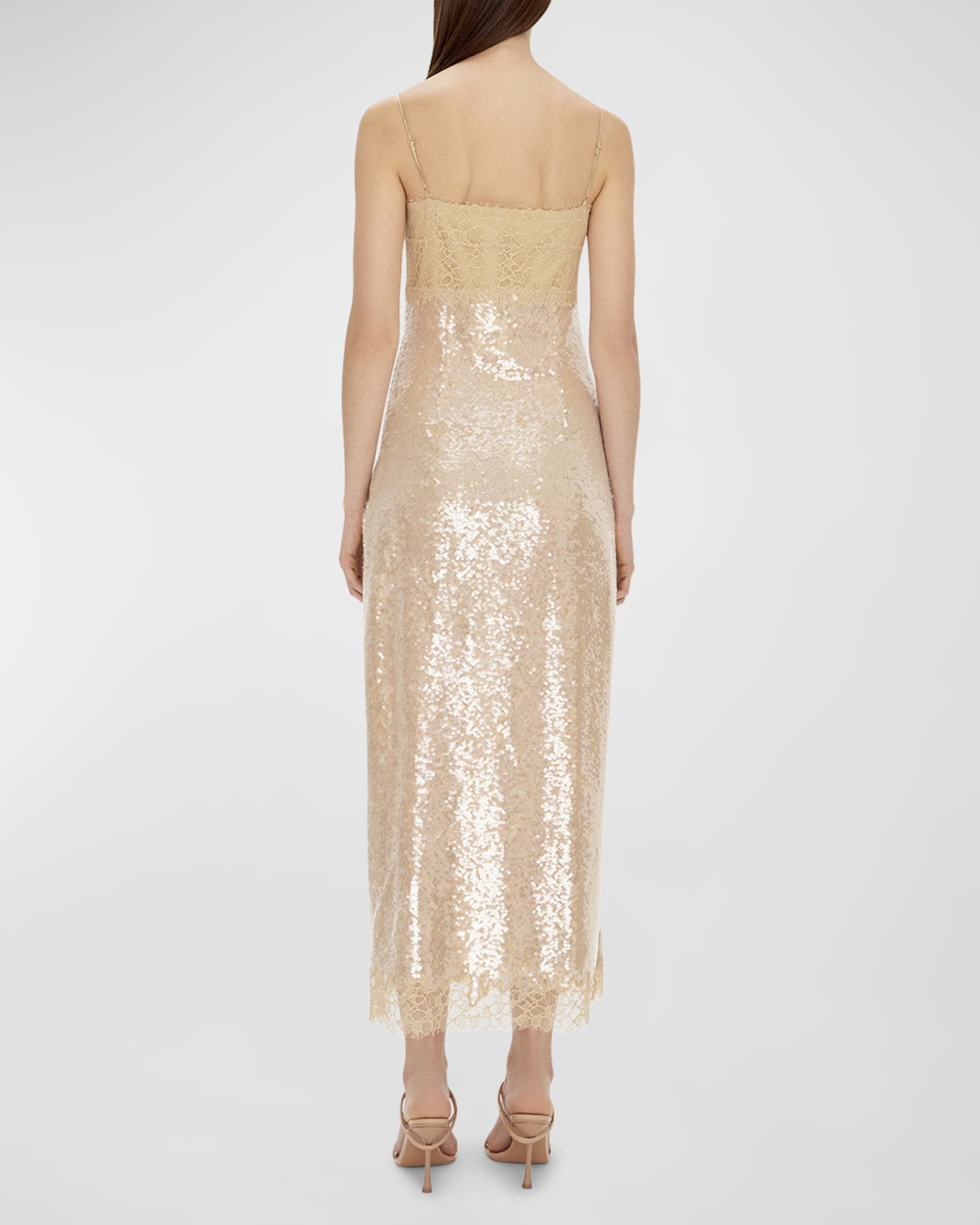 SIMKHAI Valentina Lace-Trim Sequin Midi Slip Dress | Neiman Marcus