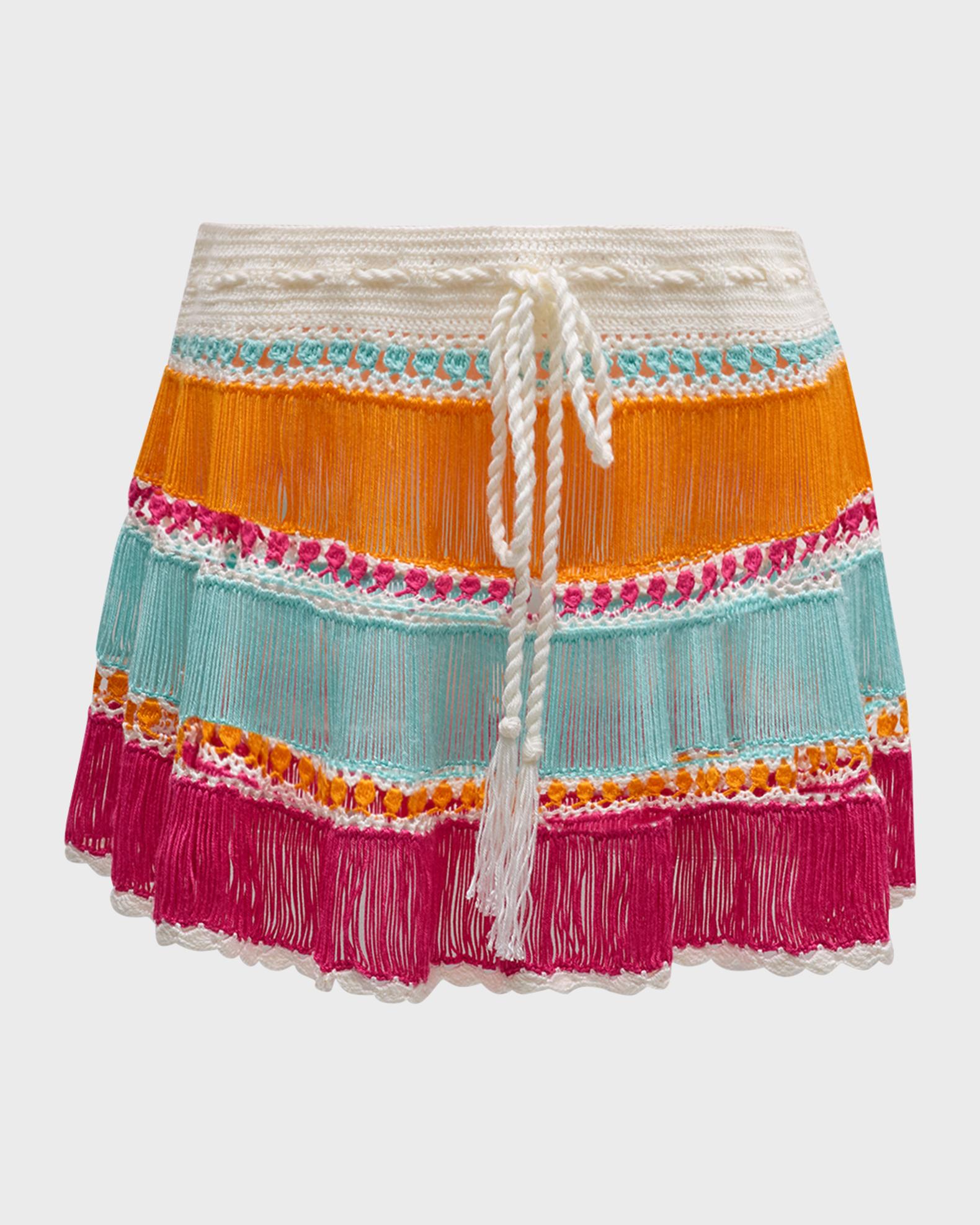 My Beachy Side Hand Crochet Striped Tiered Mini Skirt | Neiman Marcus