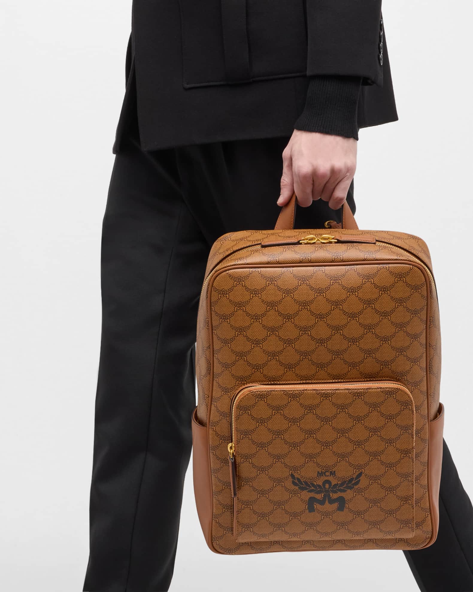 MCM Men's Lauretos Coated Canvas and Leather Backpack | Neiman Marcus