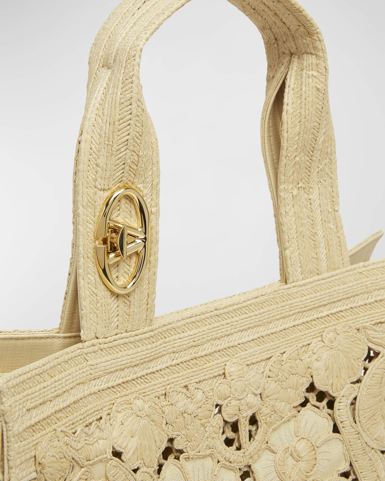 Valentino Garavani Medium Resort Flower Raffia Tote Bag | Neiman Marcus