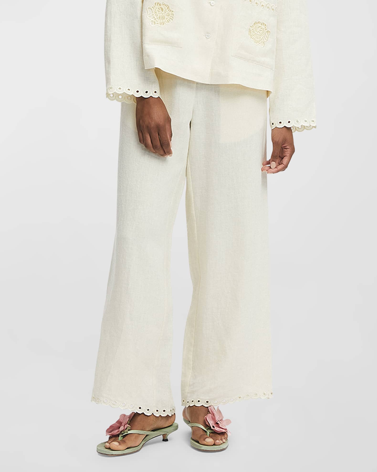 Sleeper Sofia Floral-Embroidered Linen Pants | Neiman Marcus