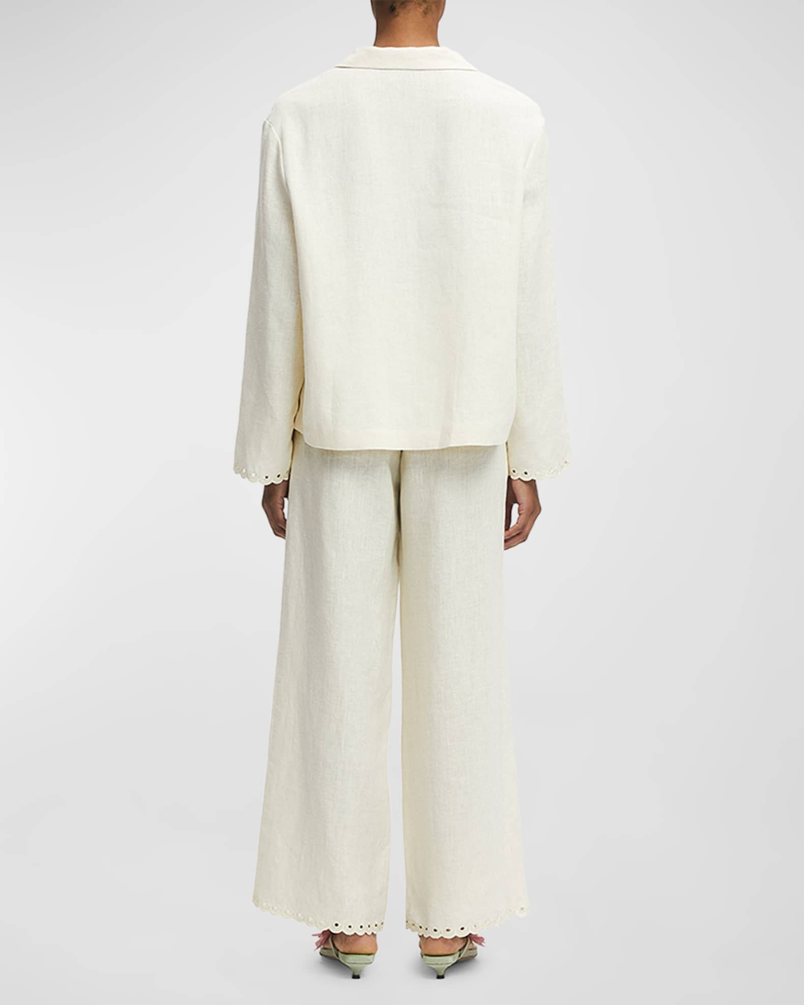 Sleeper Sofia Floral-Embroidered Linen Pants | Neiman Marcus