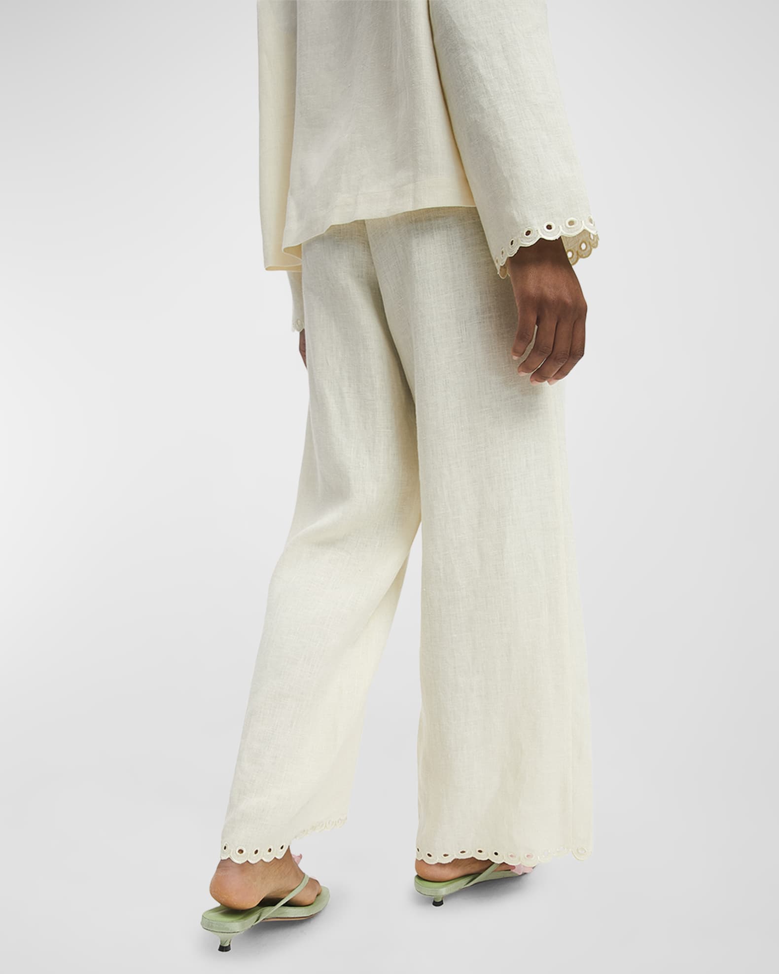 Sleeper Sofia Floral-Embroidered Linen Pants | Neiman Marcus